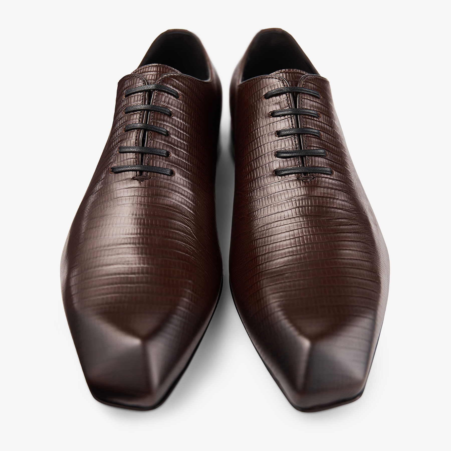 Prism Lace Up | Coffee Lizard Printed Leather Lace-Up Shoes | JIMMY CHOO