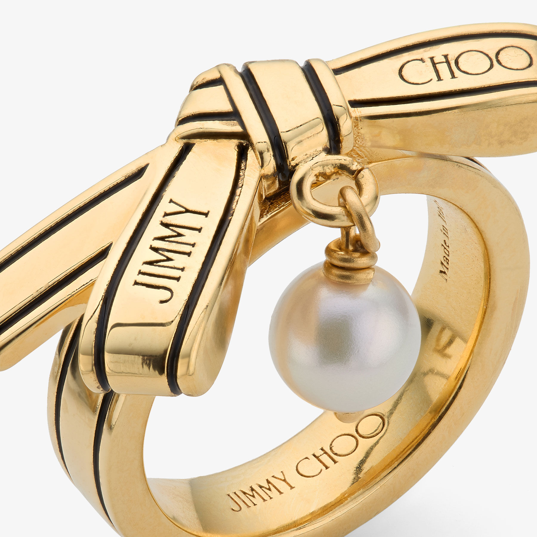 Ribbon Ring |Gold Metal Ribbon Pearl Ring | JIMMY CHOO