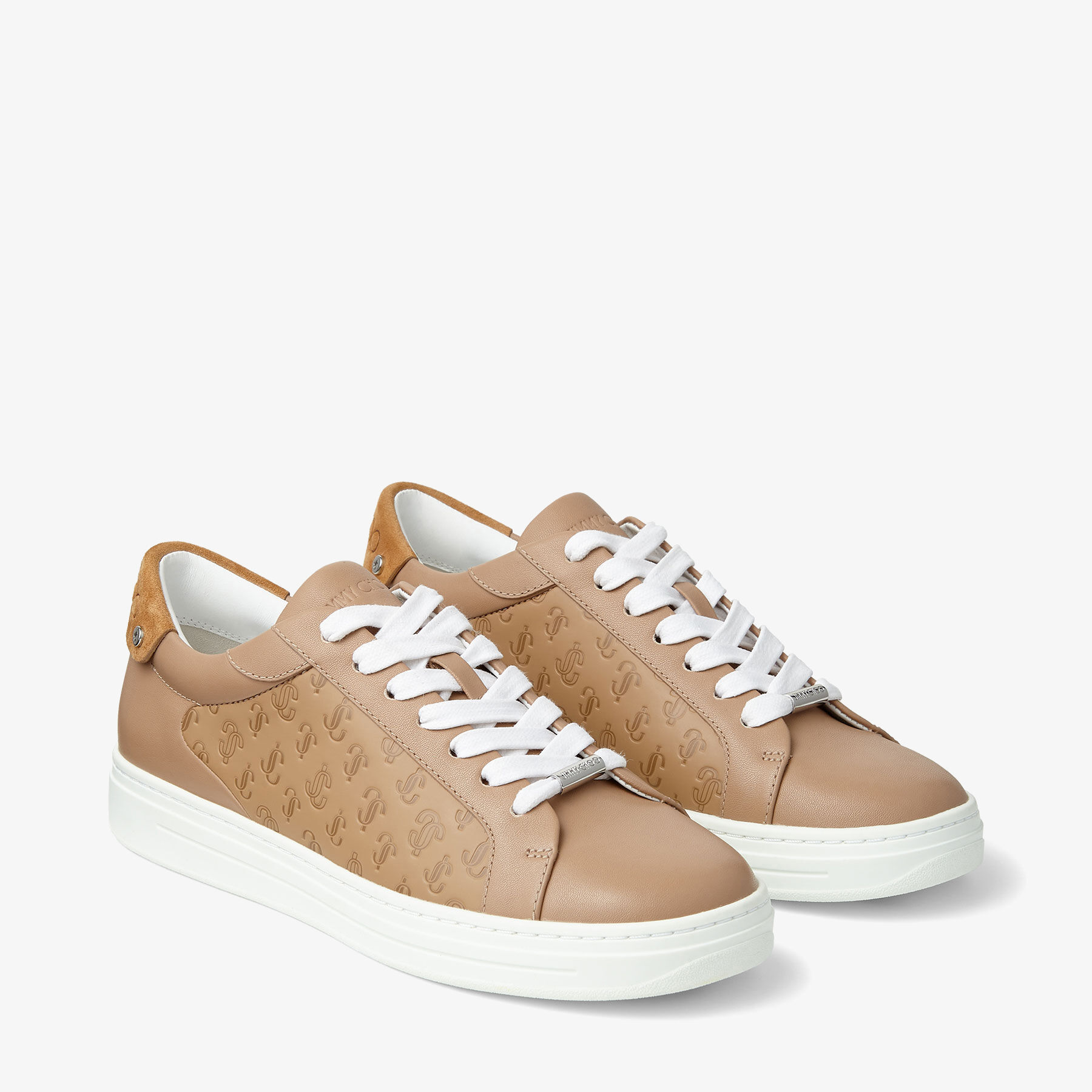 Caramel Leather and JC Monogram Pattern Low Top Trainers | ROME/F | Winter 2021 Collection ...