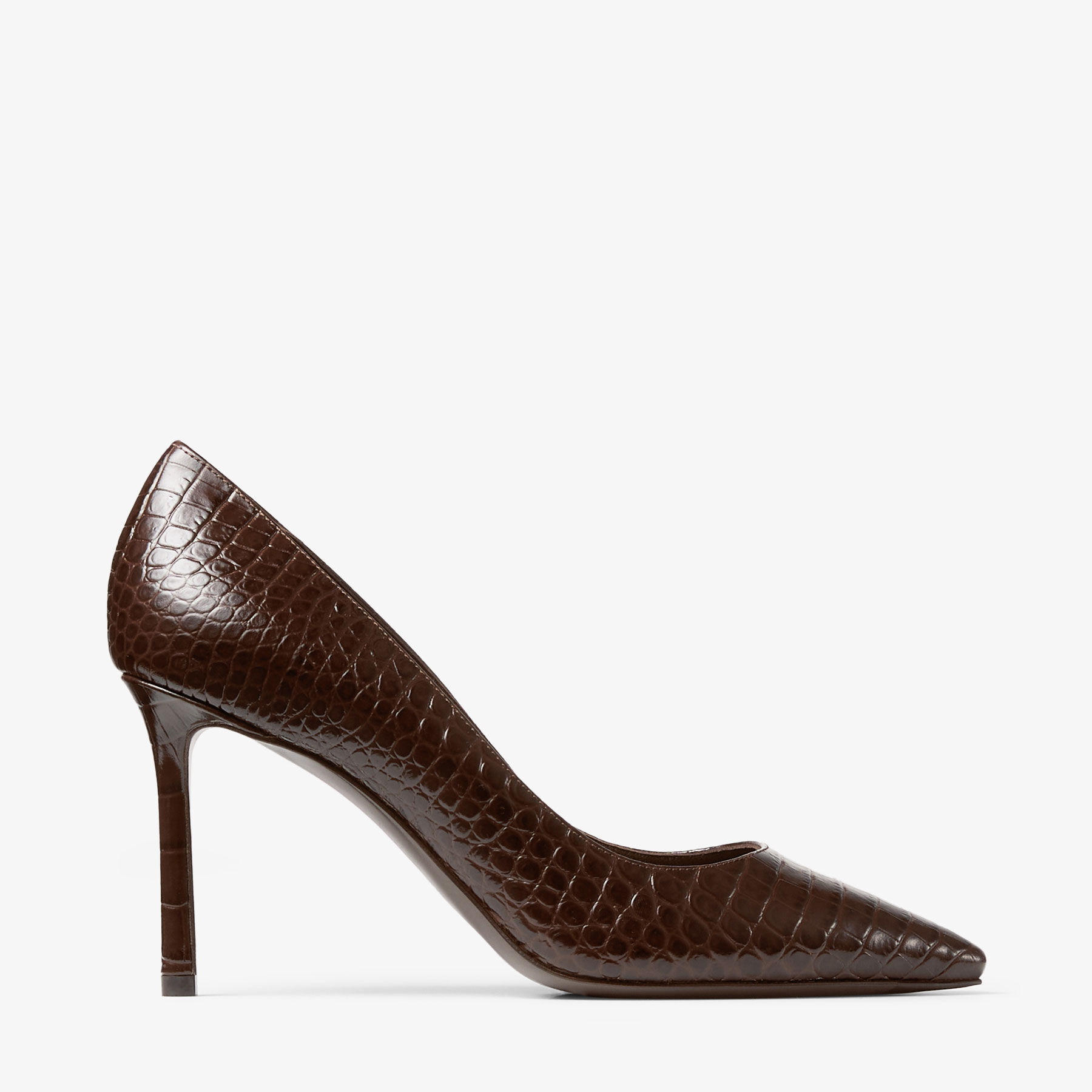 Romy 85 | Chocolate Croc Embossed Leather Pumps | JIMMY CHOO NZ
