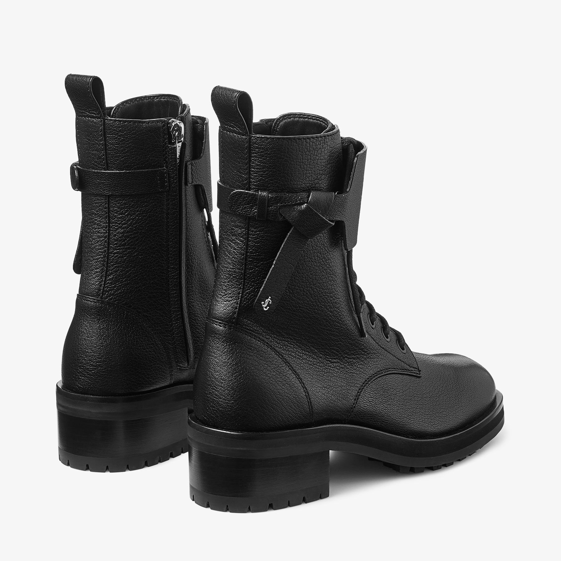 Rosabel Flat | Black Grainy Box Calf Leather Ankle Boots | JIMMY CHOO