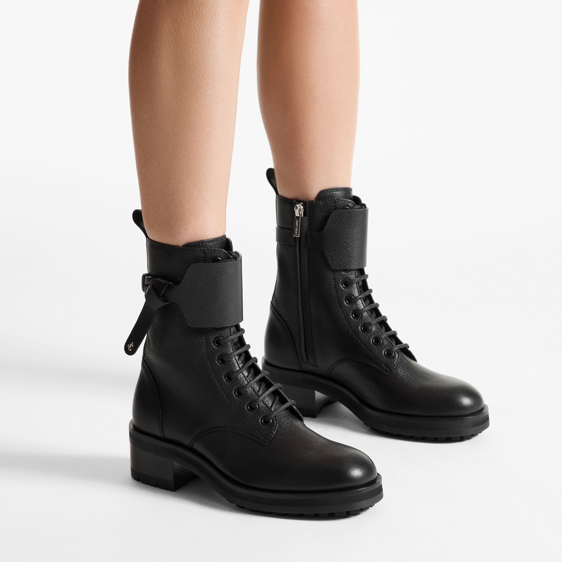 Rosabel Flat | Black Grainy Box Calf Leather Ankle Boots | JIMMY CHOO