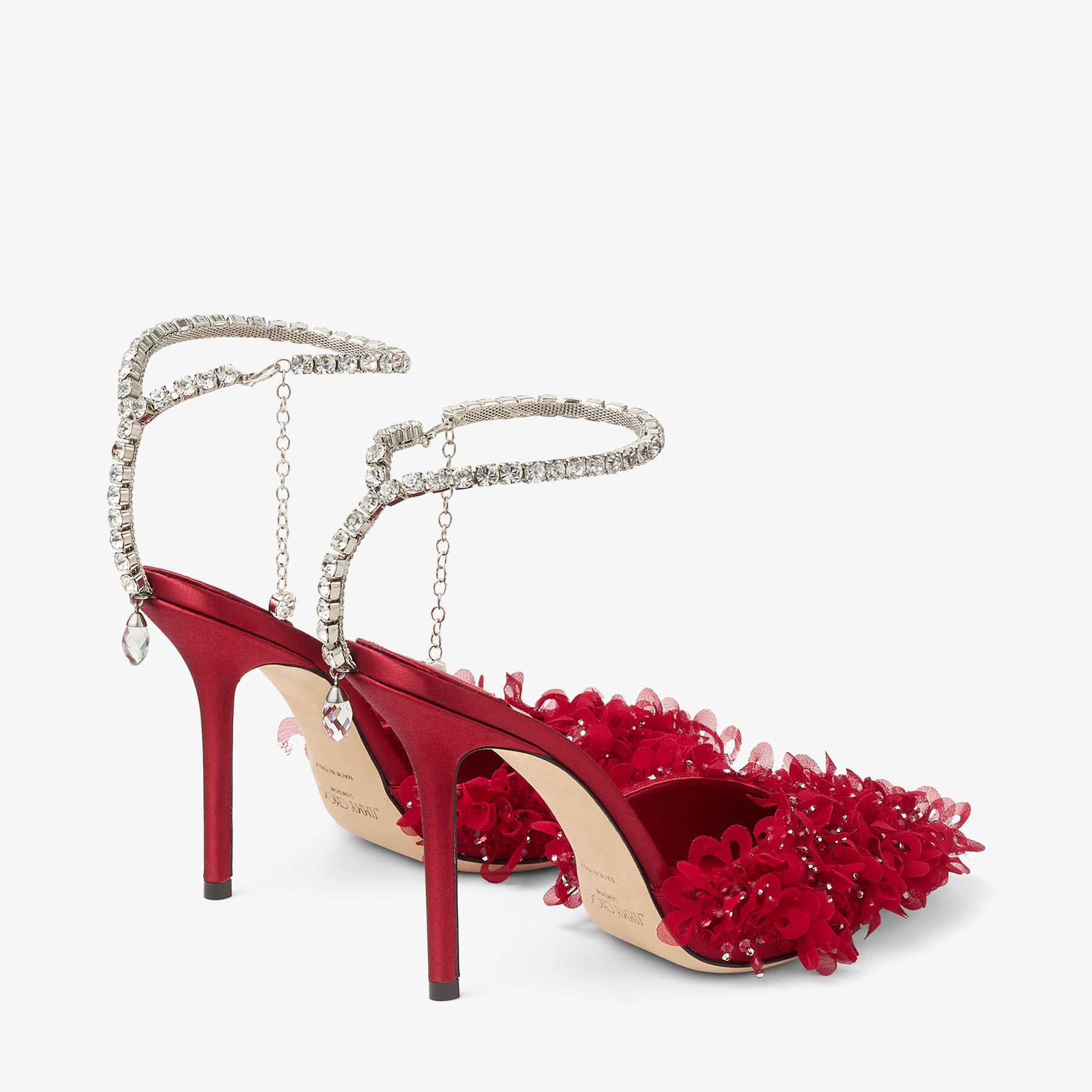 Saeda 100 | Ruby Red Mesh Pumps with Petal Embroidery | JIMMY CHOO