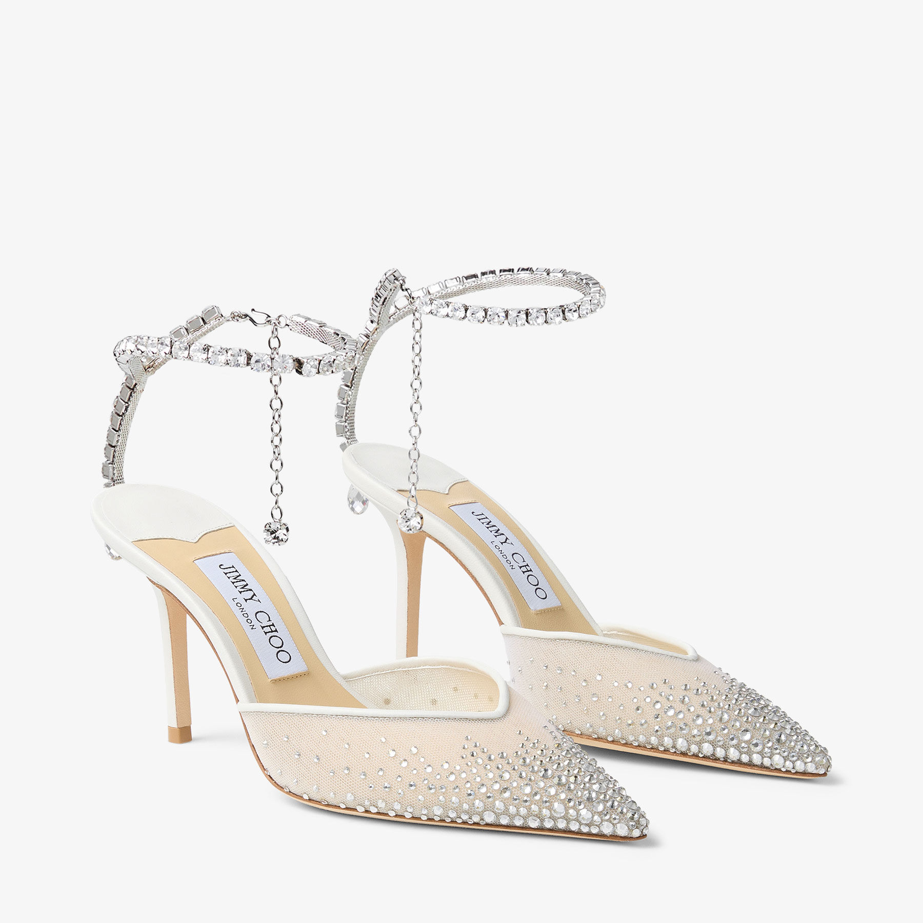 Saeda 85 | White Crystal Mesh Pumps | JIMMY CHOO AU