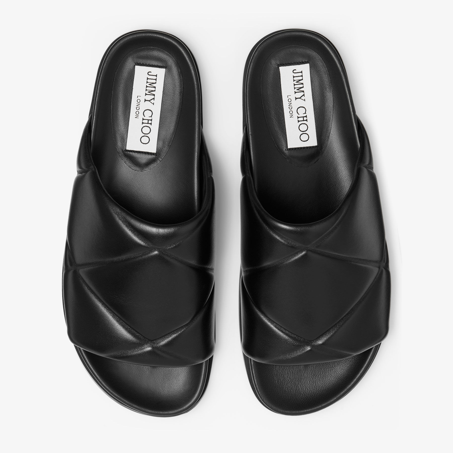 Sav Slide M | Black Shiny Quilted Leather Slide | JIMMY CHOO