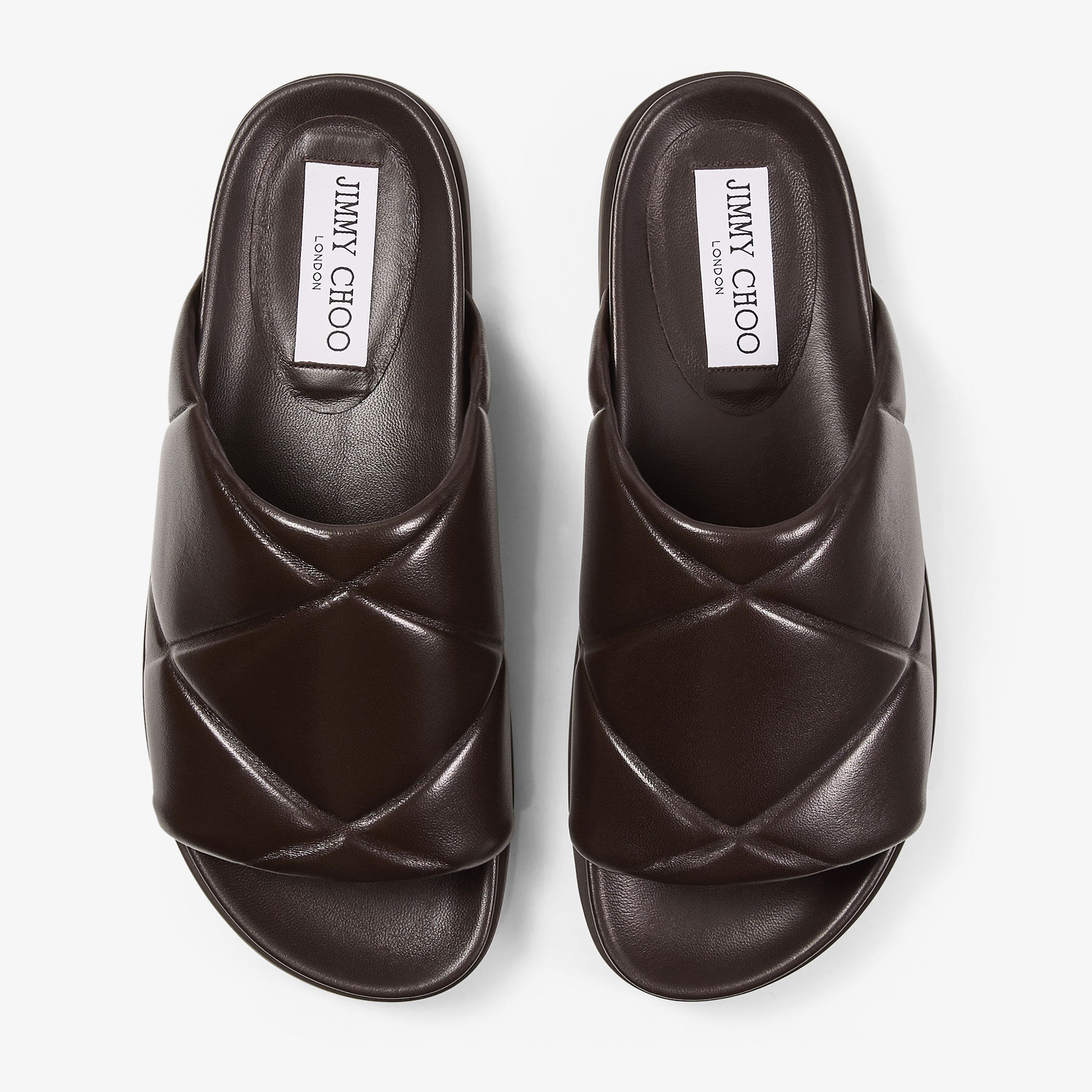 Sav Slide M |Mocha Shiny Quilted Leather Slide | JIMMY CHOO