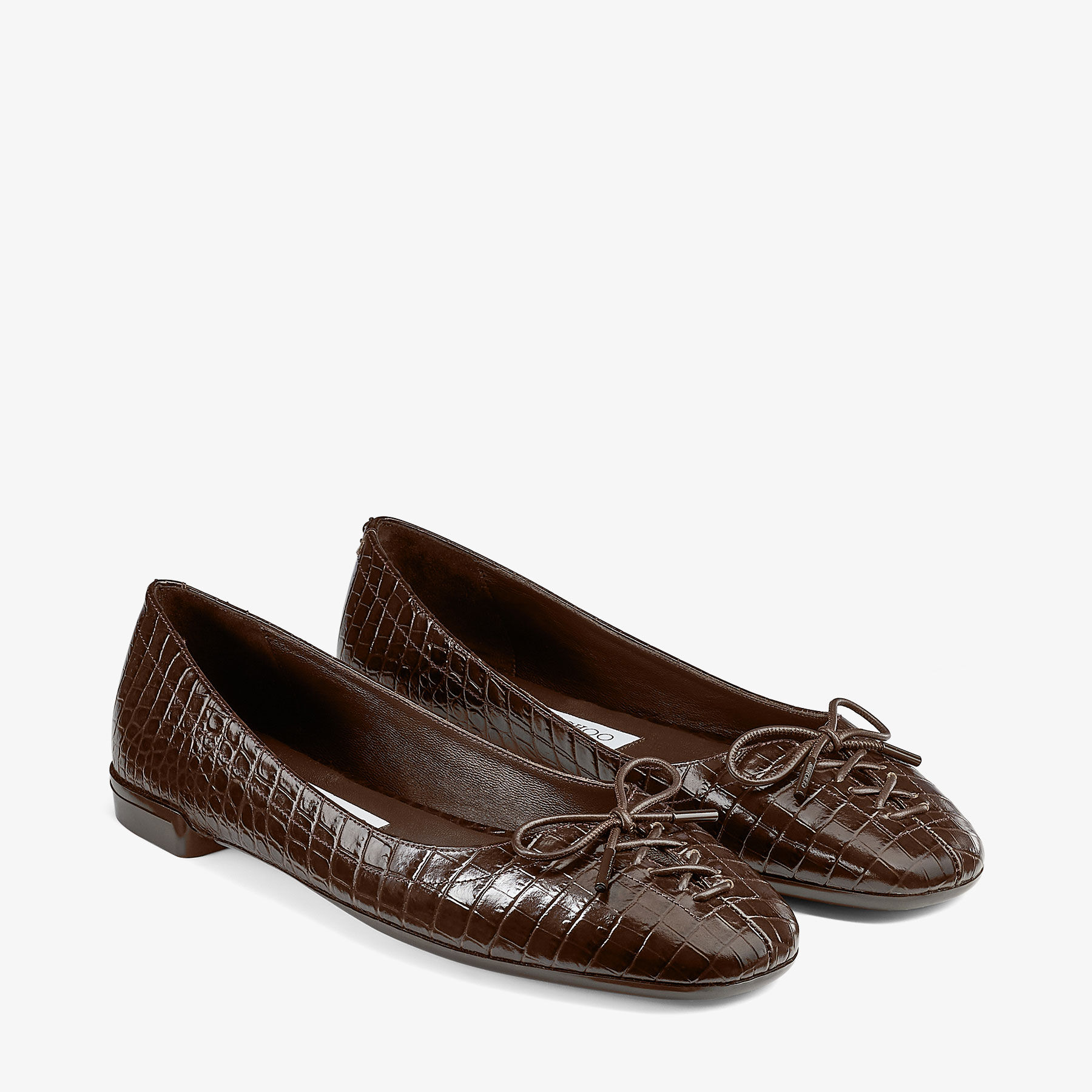Scarlett Ballerina | Chocolate Croc Embossed Leather Ballerina Flats ...