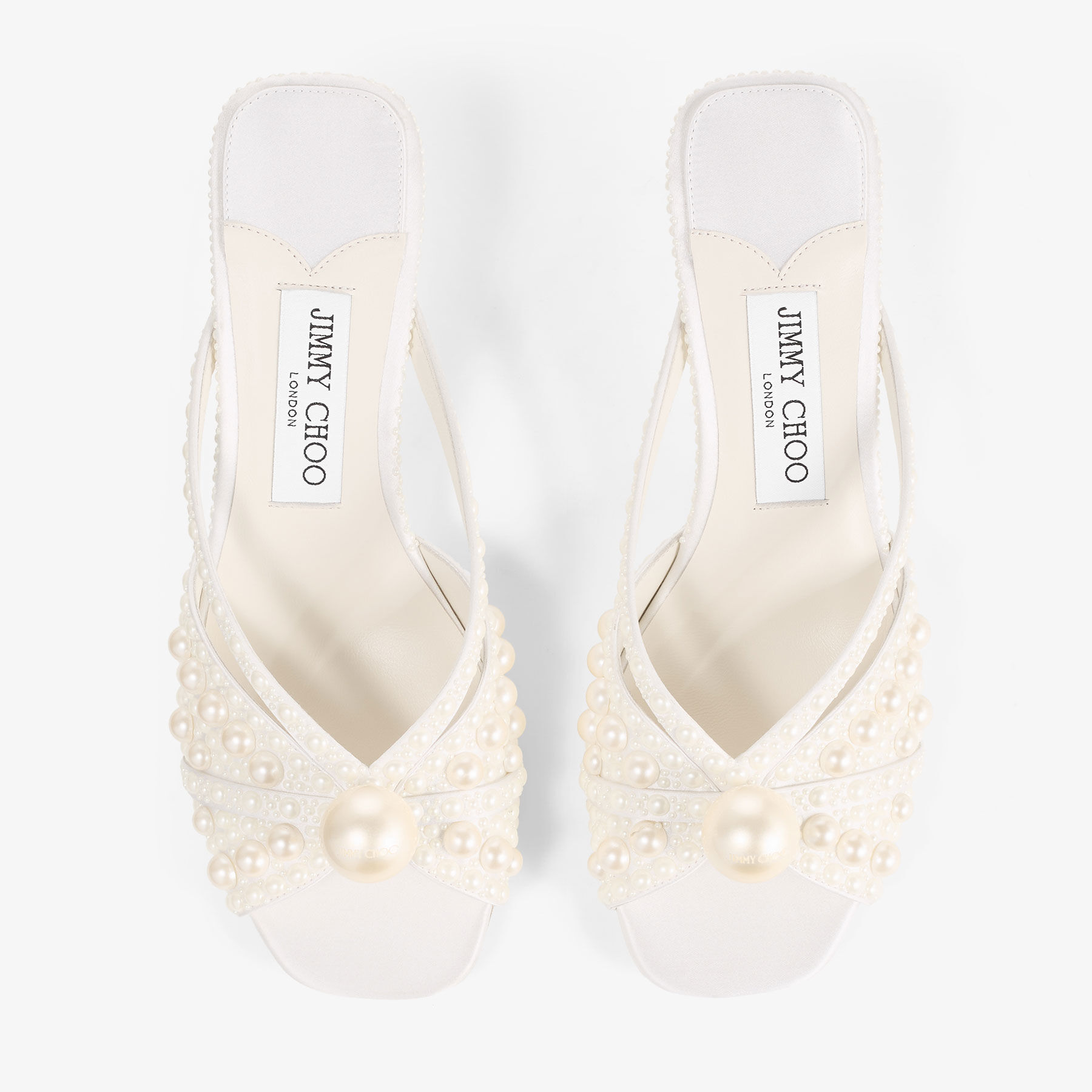 Siva Mule 50 |White Satin Mule with All-Over Pearls | JIMMY CHOO