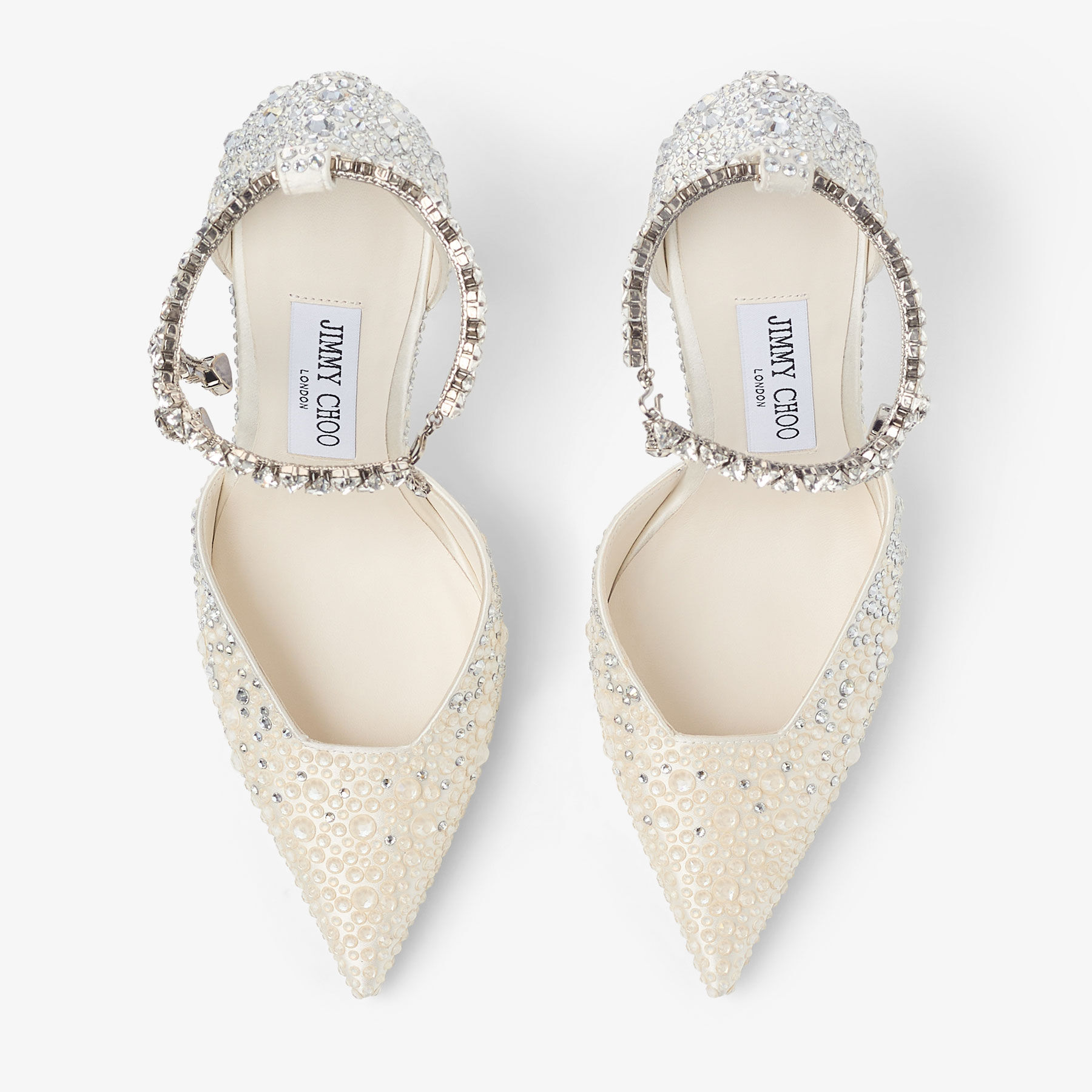 Stevie 100 | Ivory Satin Crystal Pumps | JIMMY CHOO AU