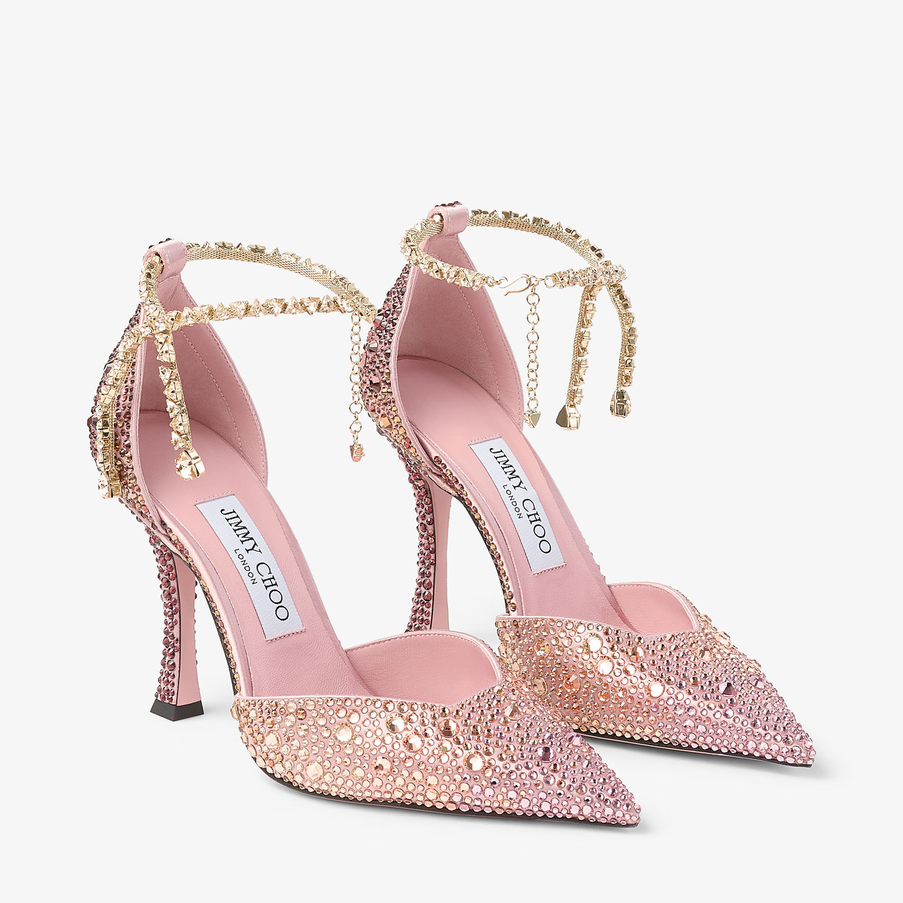 Stevie 100 | Silky Blush Satin Crystal Pumps | JIMMY CHOO