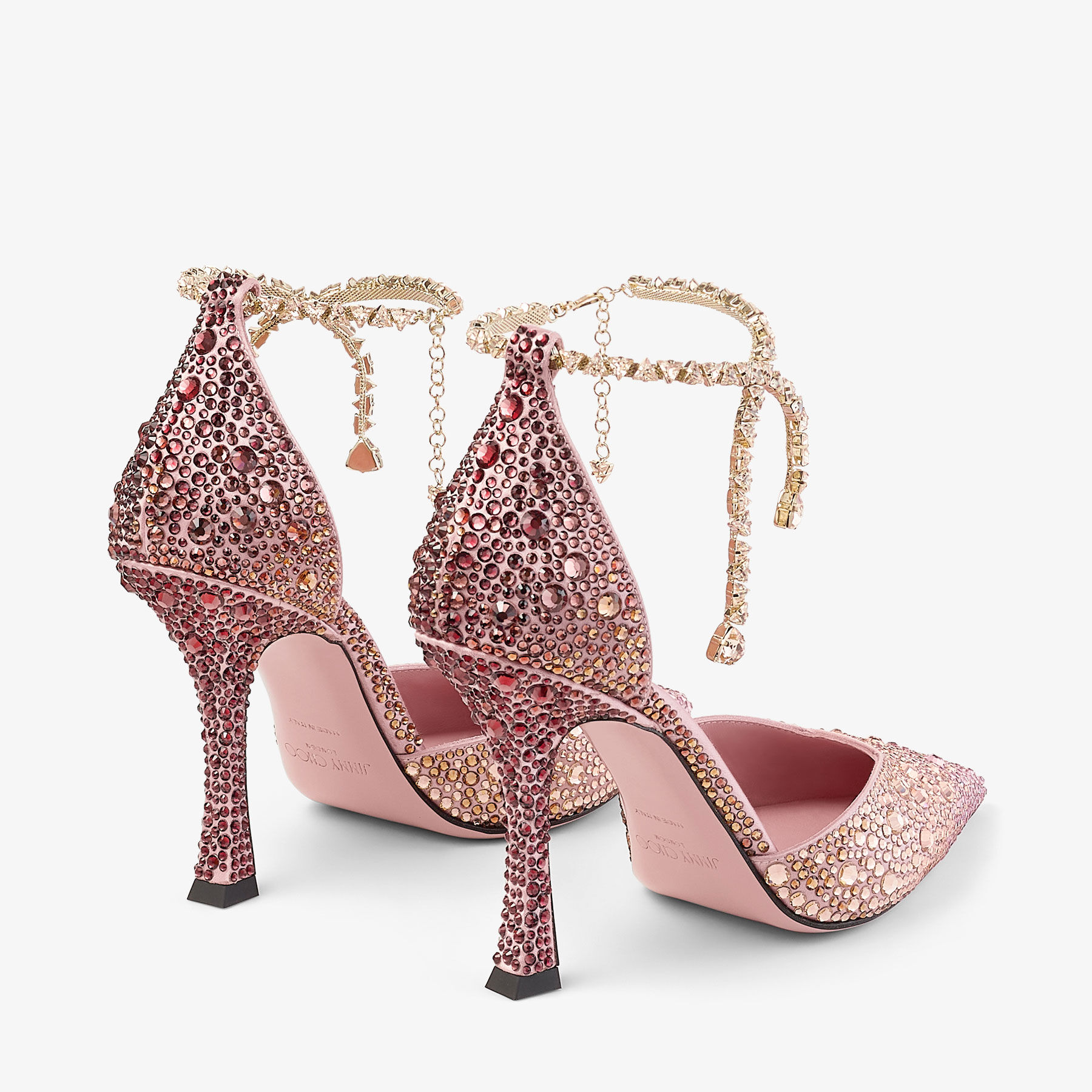 Stevie 100 | Silky Blush Satin Crystal Pumps | JIMMY CHOO