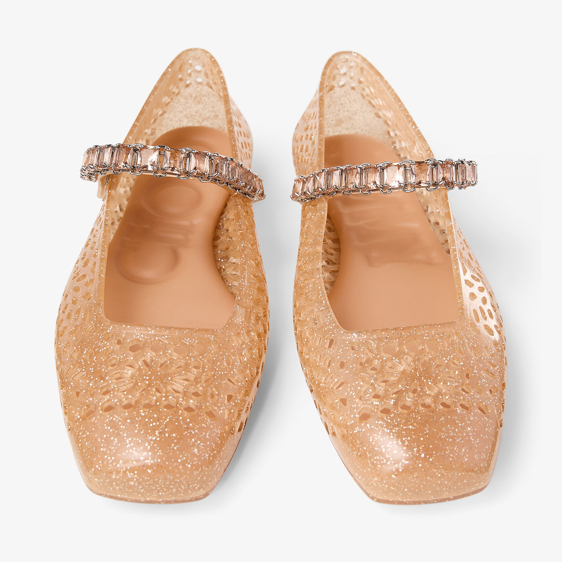 The Jelly | Light Toffee Jelly Ballerina Flats with Crystal ...