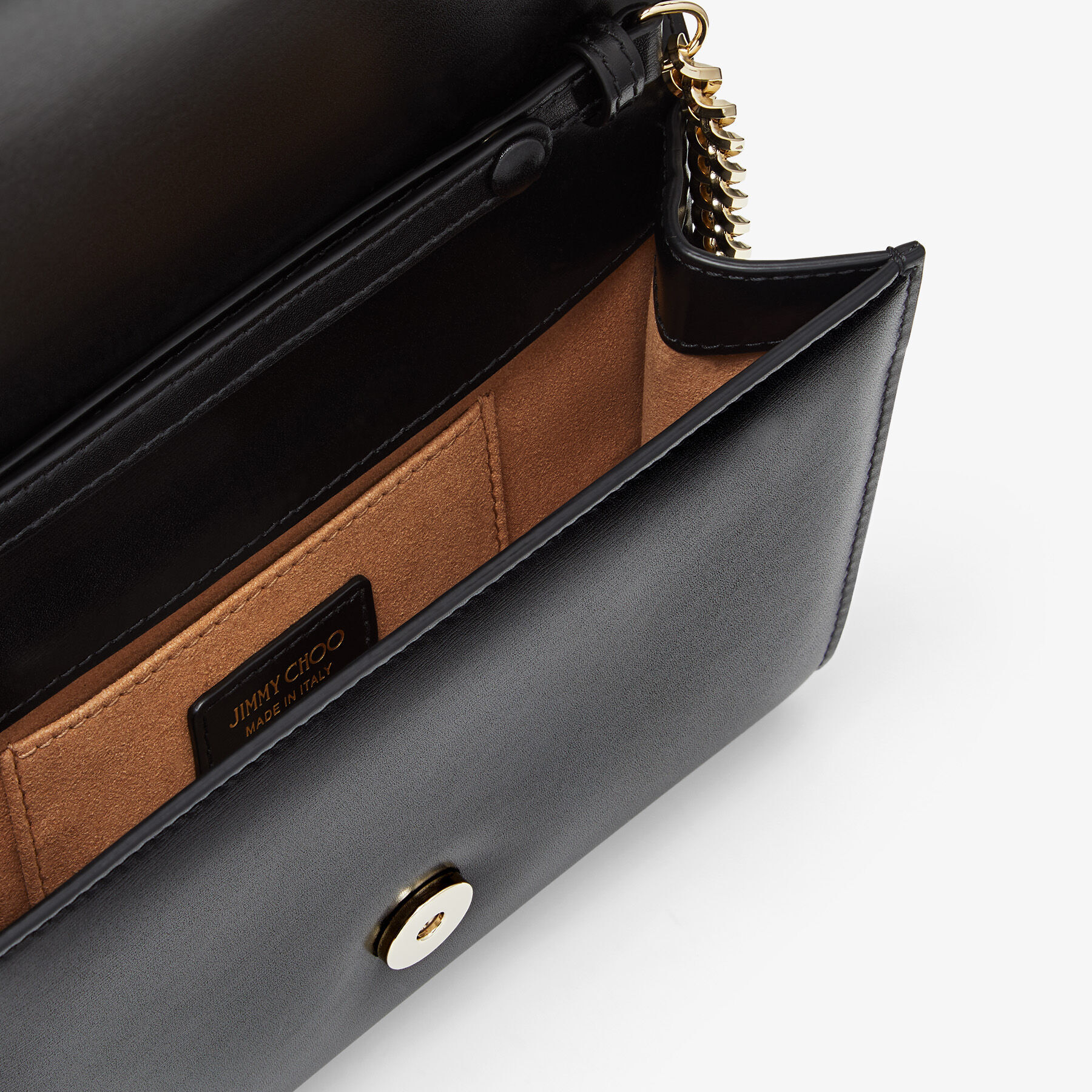Black Box Leather Clutch Bag with Crystal-Embellished Light Gold JC ...