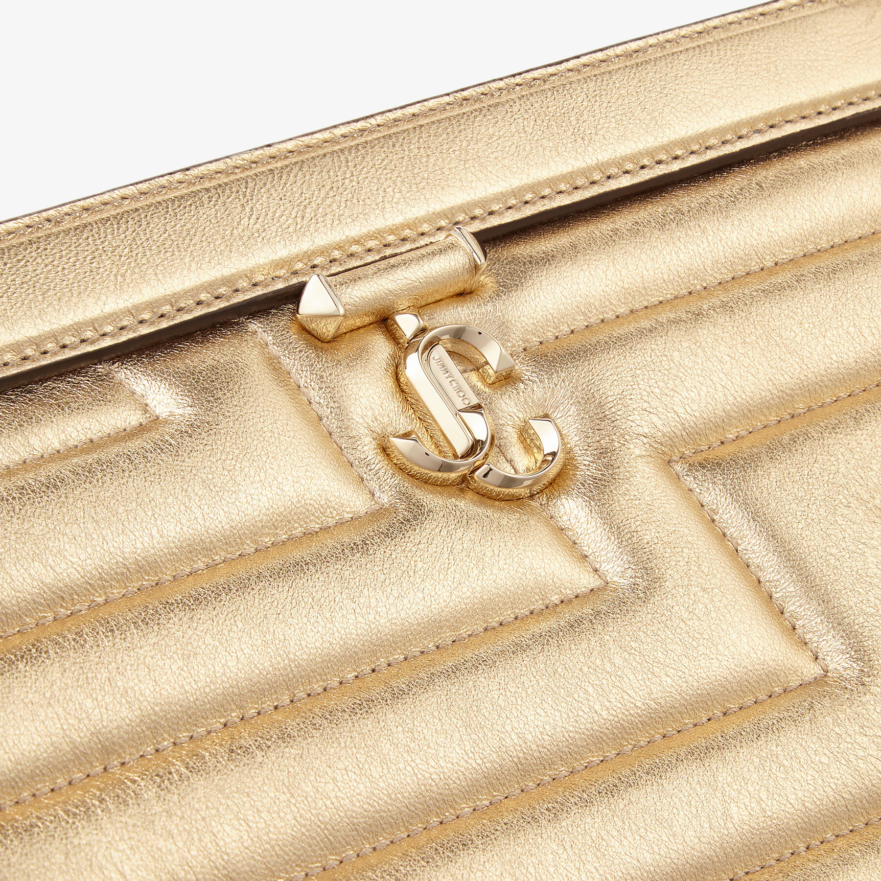 Gold Quilted Metallic Nappa Leather Pouch Bag with Light Gold JC Emblem ...