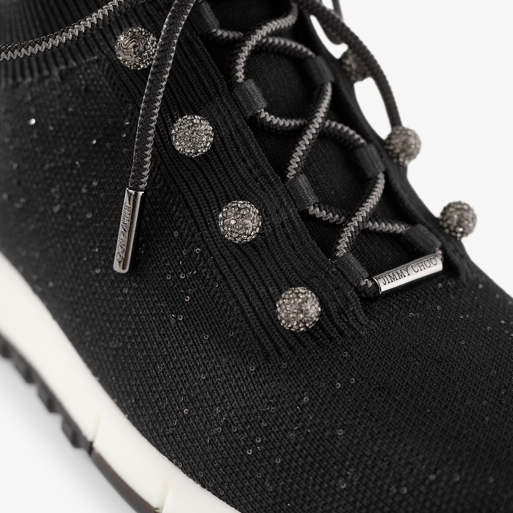 Veles | Black Sequin Knit Trainers | JIMMY CHOO