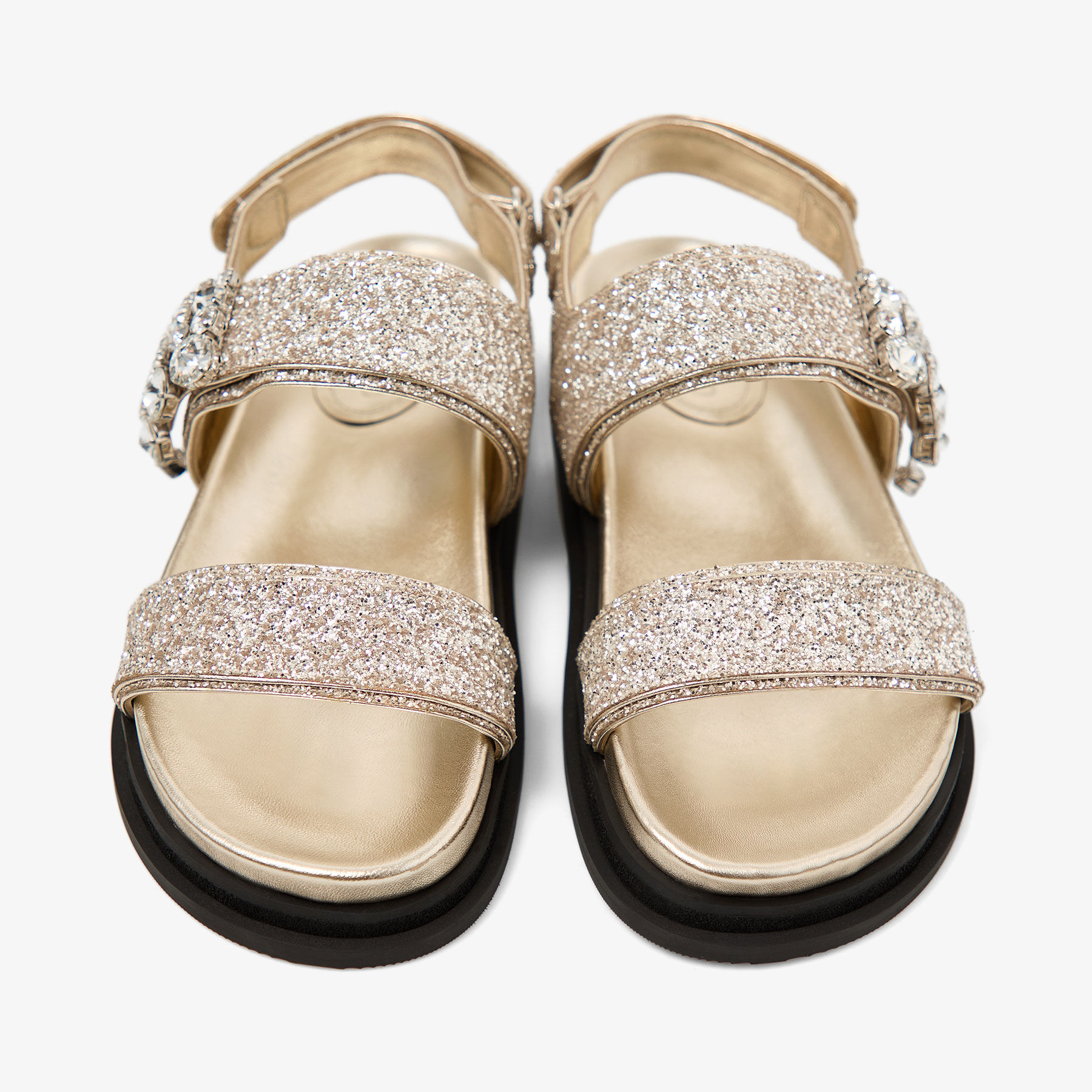Verity Flat Sandal | Sand Glitter Crystal Flat Sandals | JIMMY CHOO AU