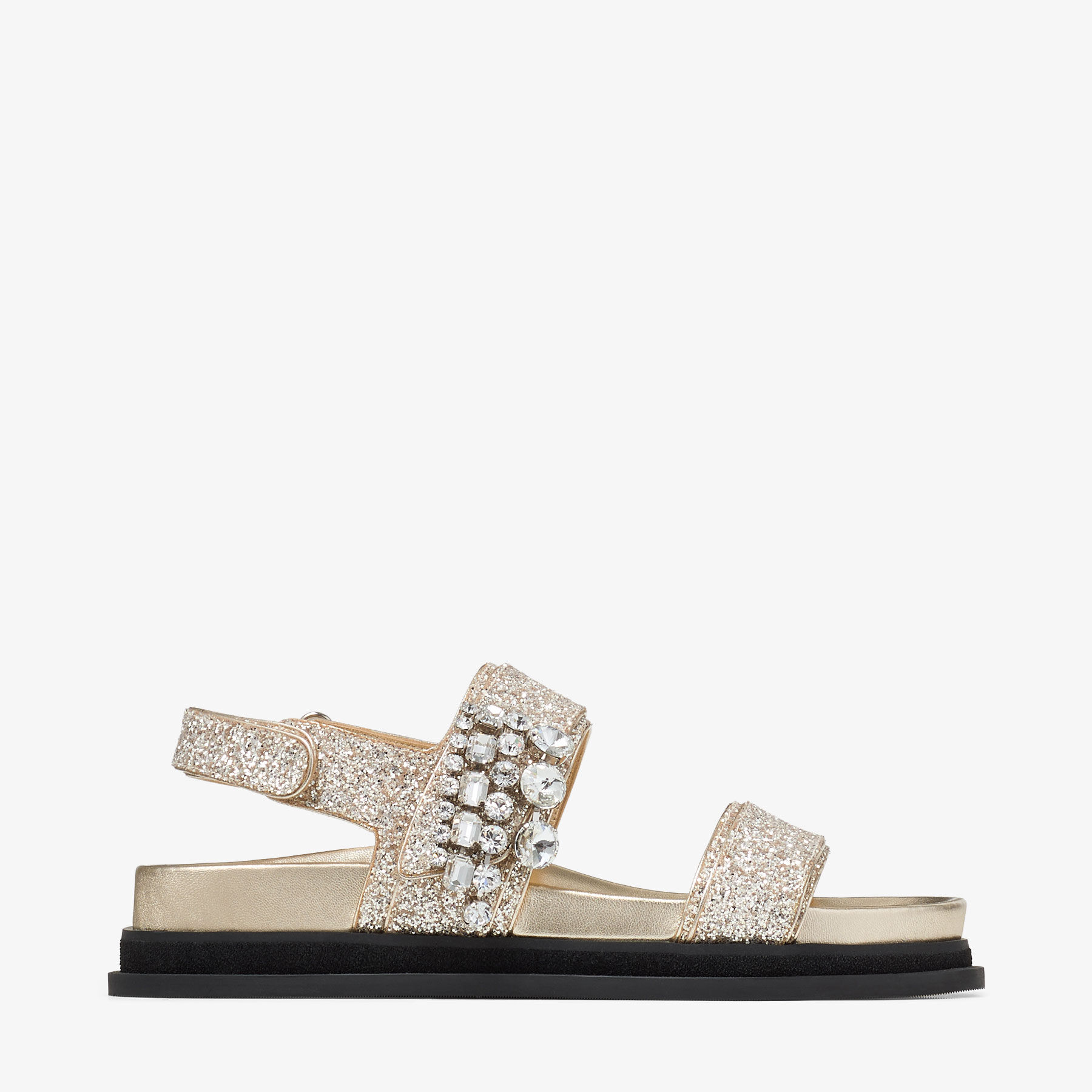 Verity Flat Sandal | Sand Glitter Crystal Flat Sandals | JIMMY CHOO AU