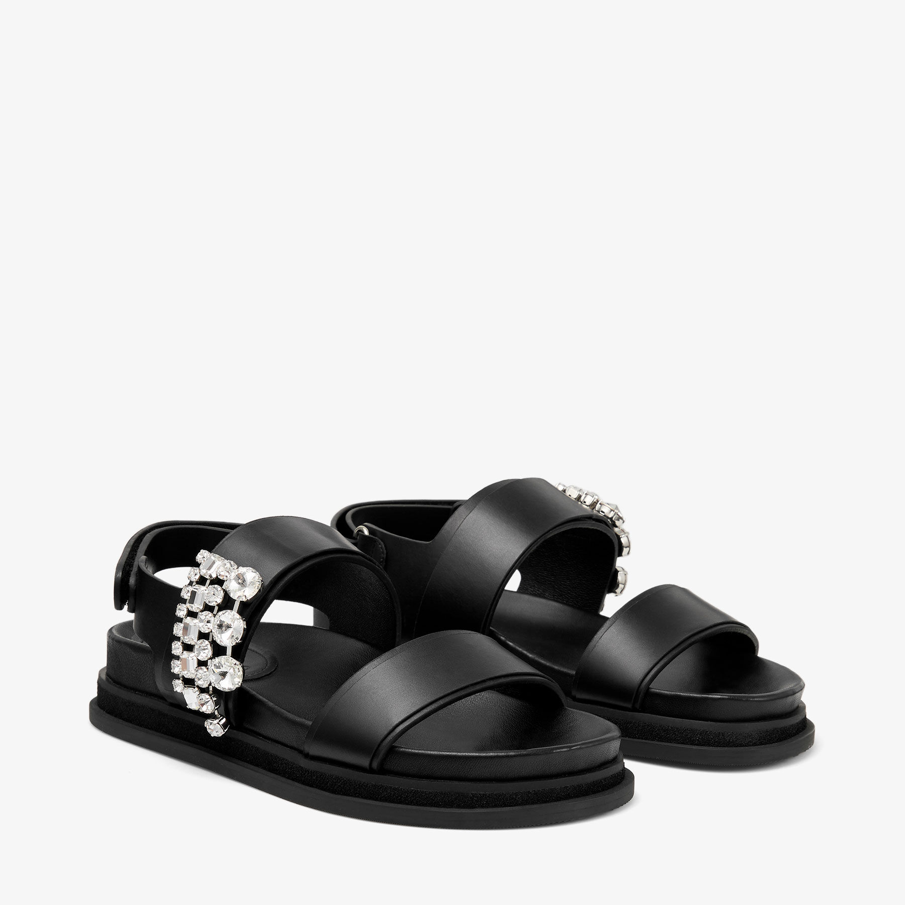 Verity Sandal Flat | 水晶饰黑色皮革平底凉鞋 | JIMMY CHOO