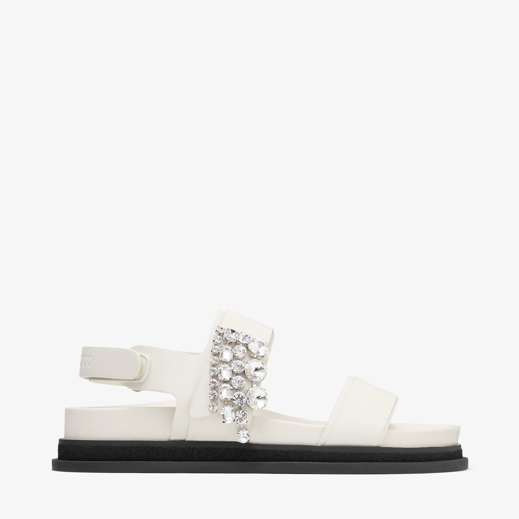 Verity Sandal Flat | Latte Leather Crystal Flat Sandals | JIMMY CHOO