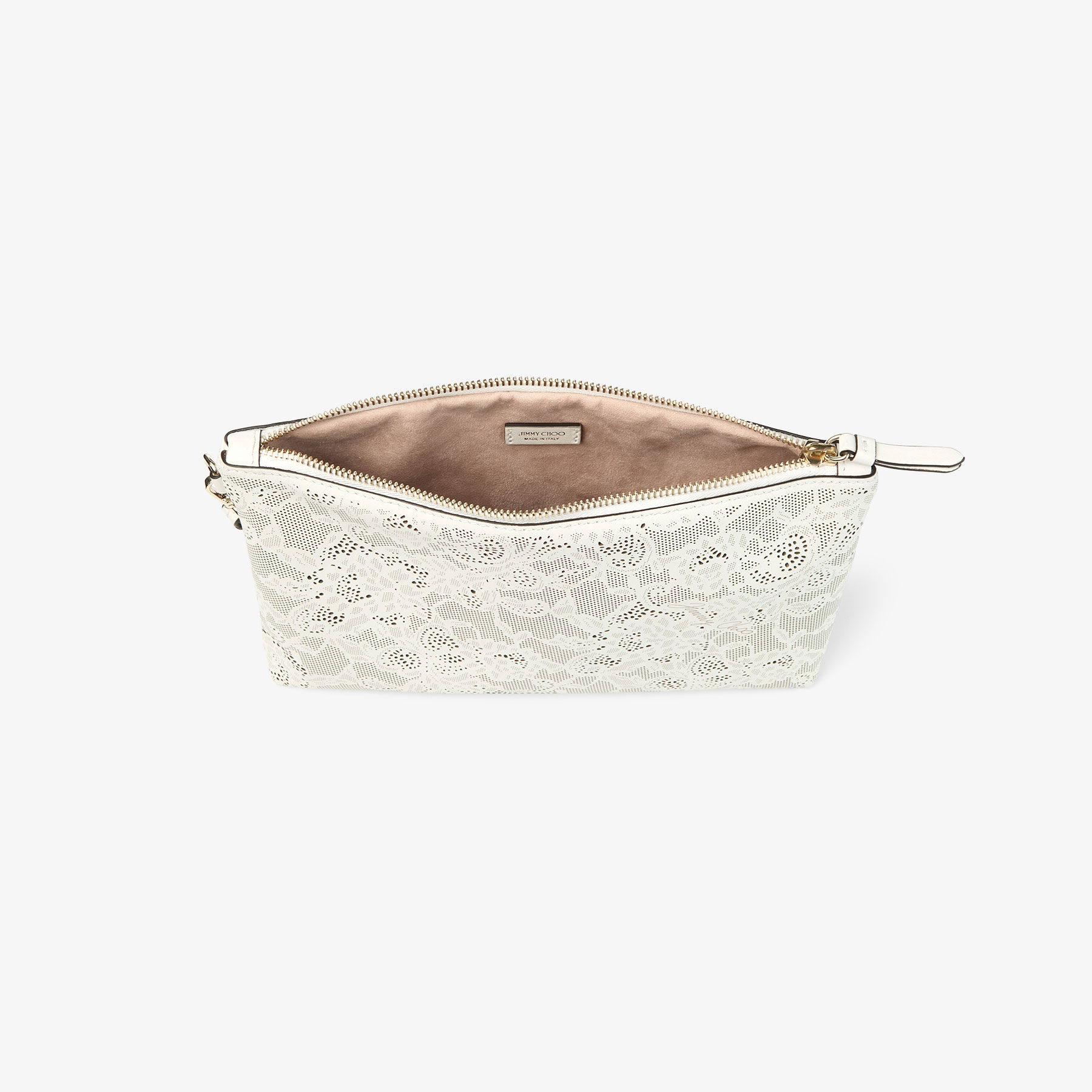 Zipped Flat Pouch | Pochette crème en cuir effet dentelle ajourée ...
