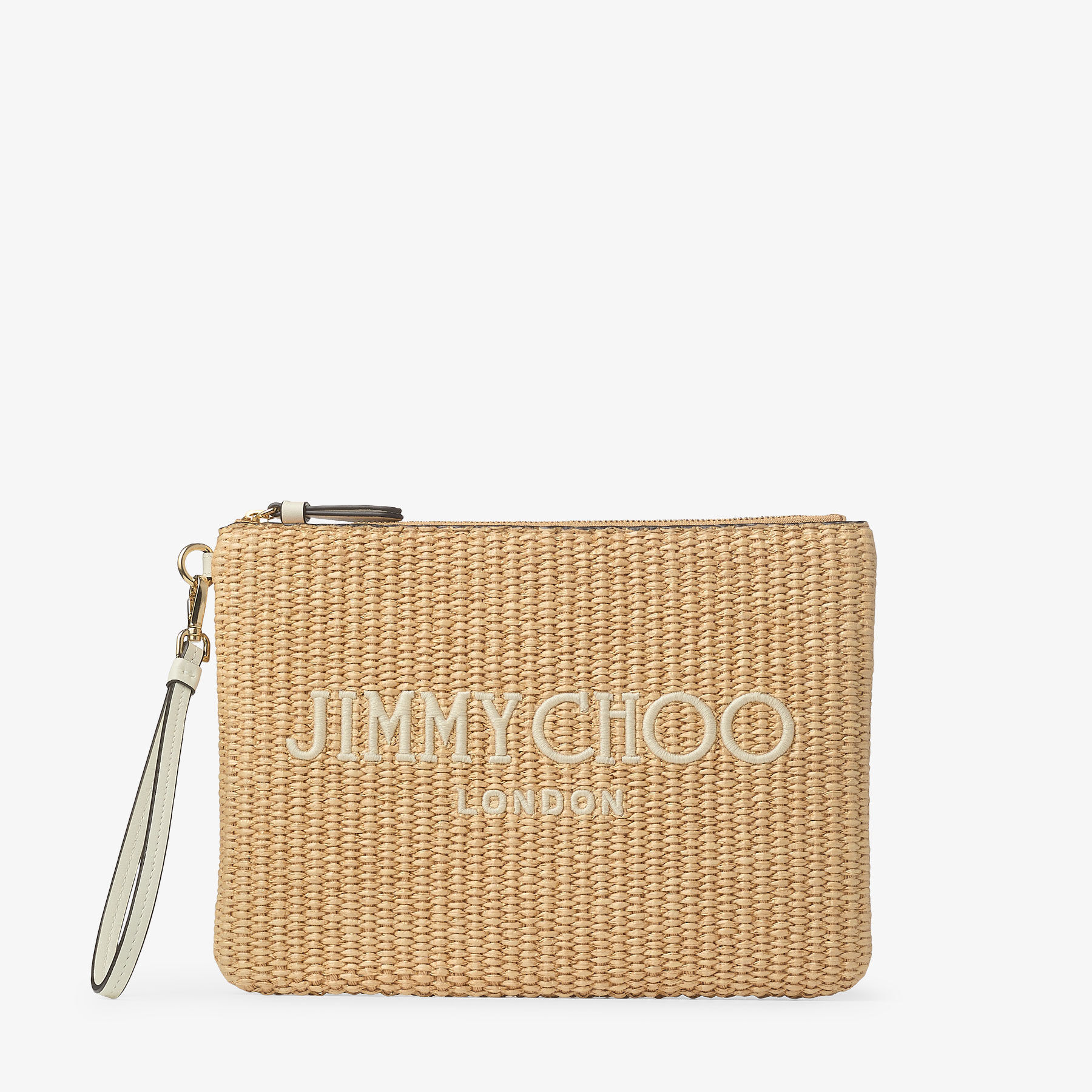 Zip Top Pouch | Natural Raffia Pouch | JIMMY CHOO