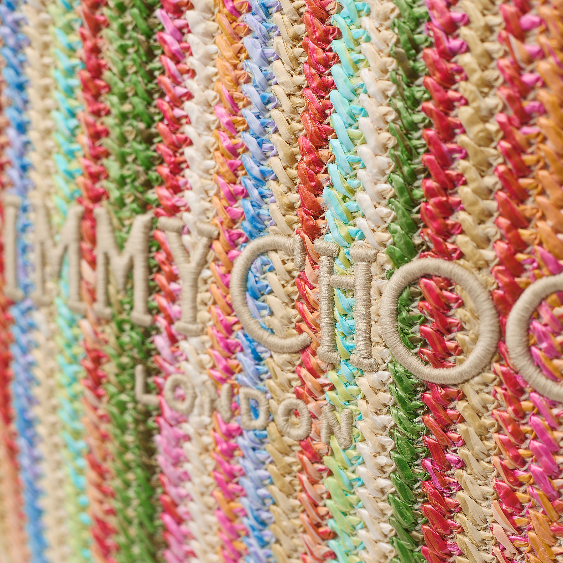 Zip Top Pouch | Ecru Striped Raffia Pouch | JIMMY CHOO AU