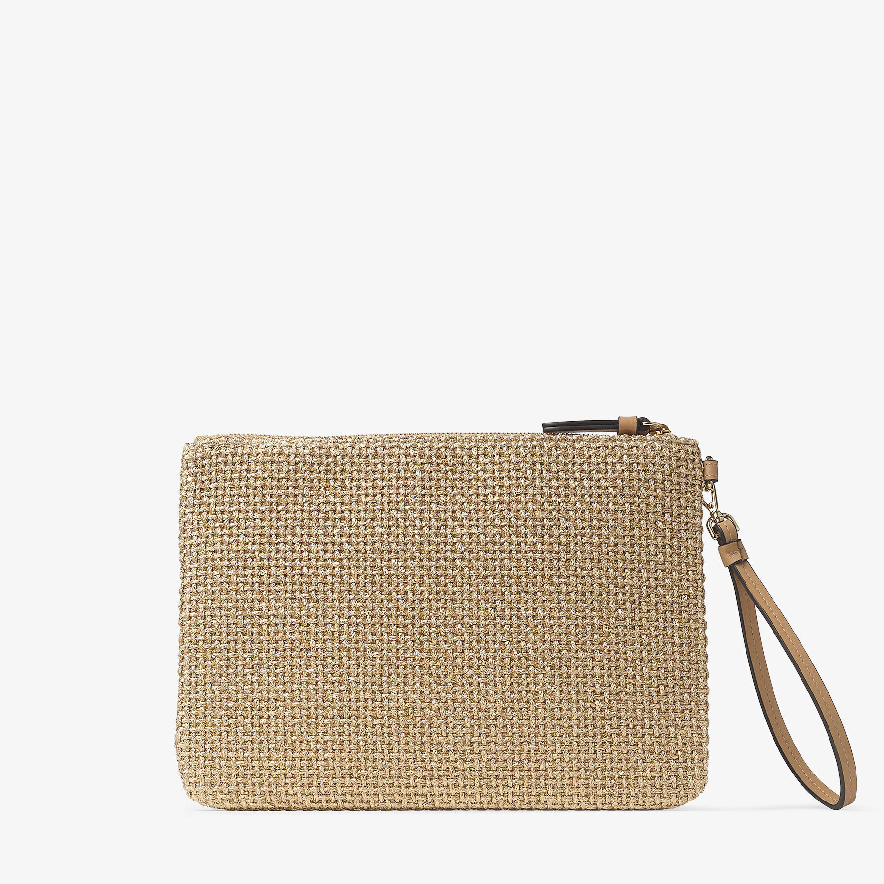 Zip Top Pouch | Gold Metallic Raffia Pouch | JIMMY CHOO