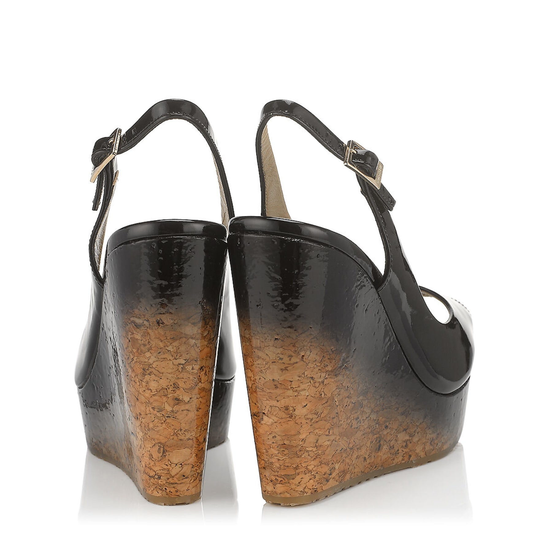 Black Patent Leather Sling Back Cork Wedges with Black Degradé | Prova | Spring Summer 2014 ...