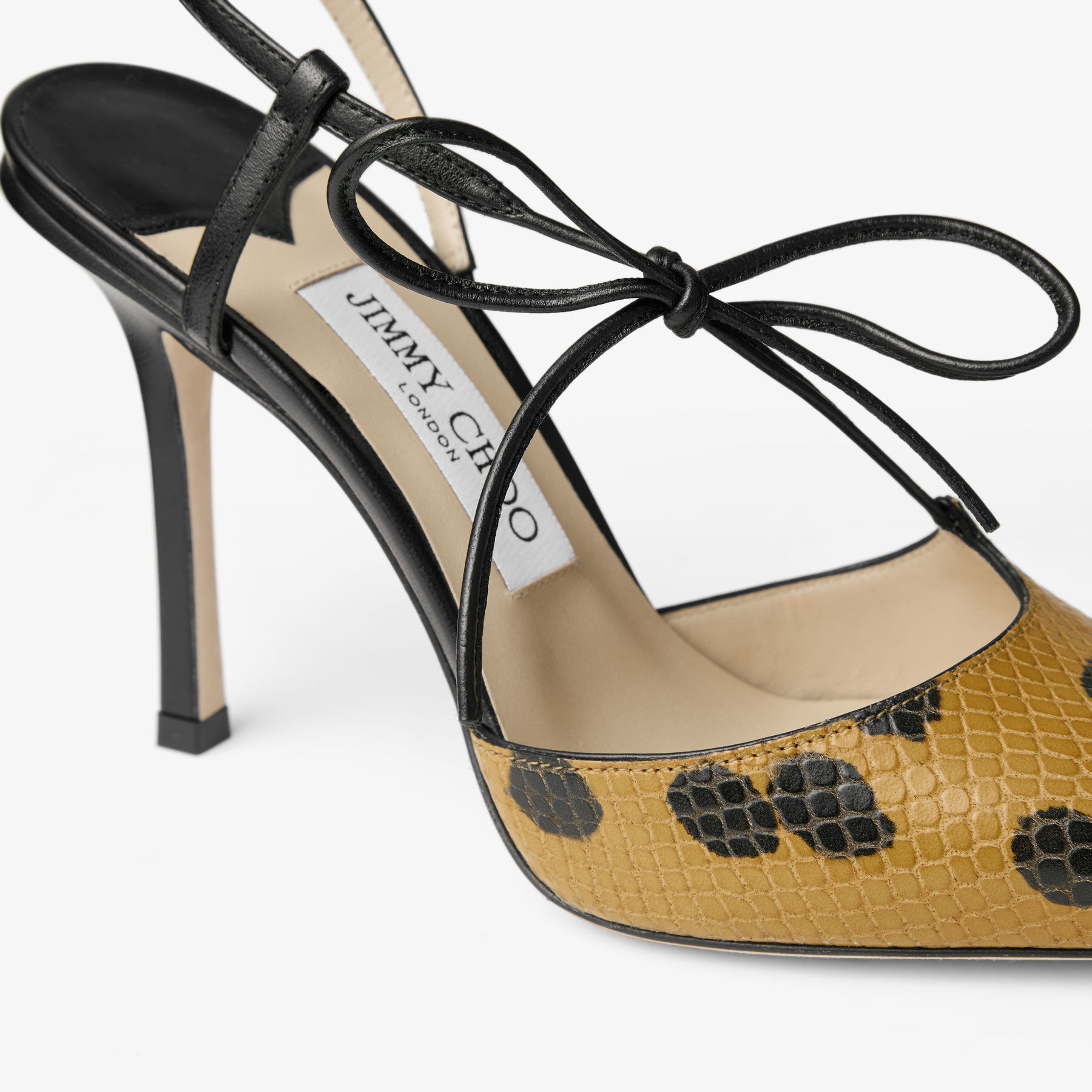 Bow | Spotted Elaphe-Printed Leather Sandal with Knot Detail | JIMMY CHOO