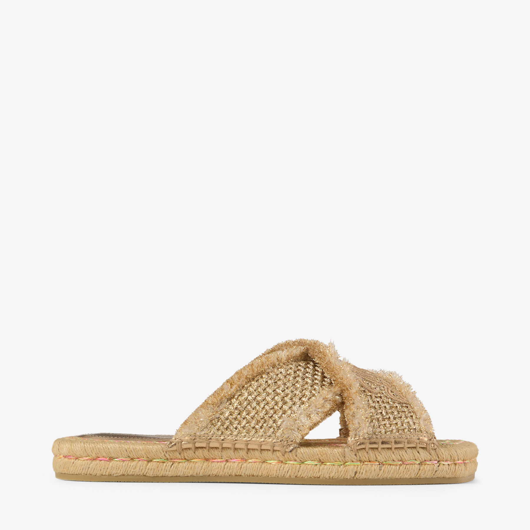 Aciel Sandal Flat | Gold Woven Fabric Sandals | JIMMY CHOO