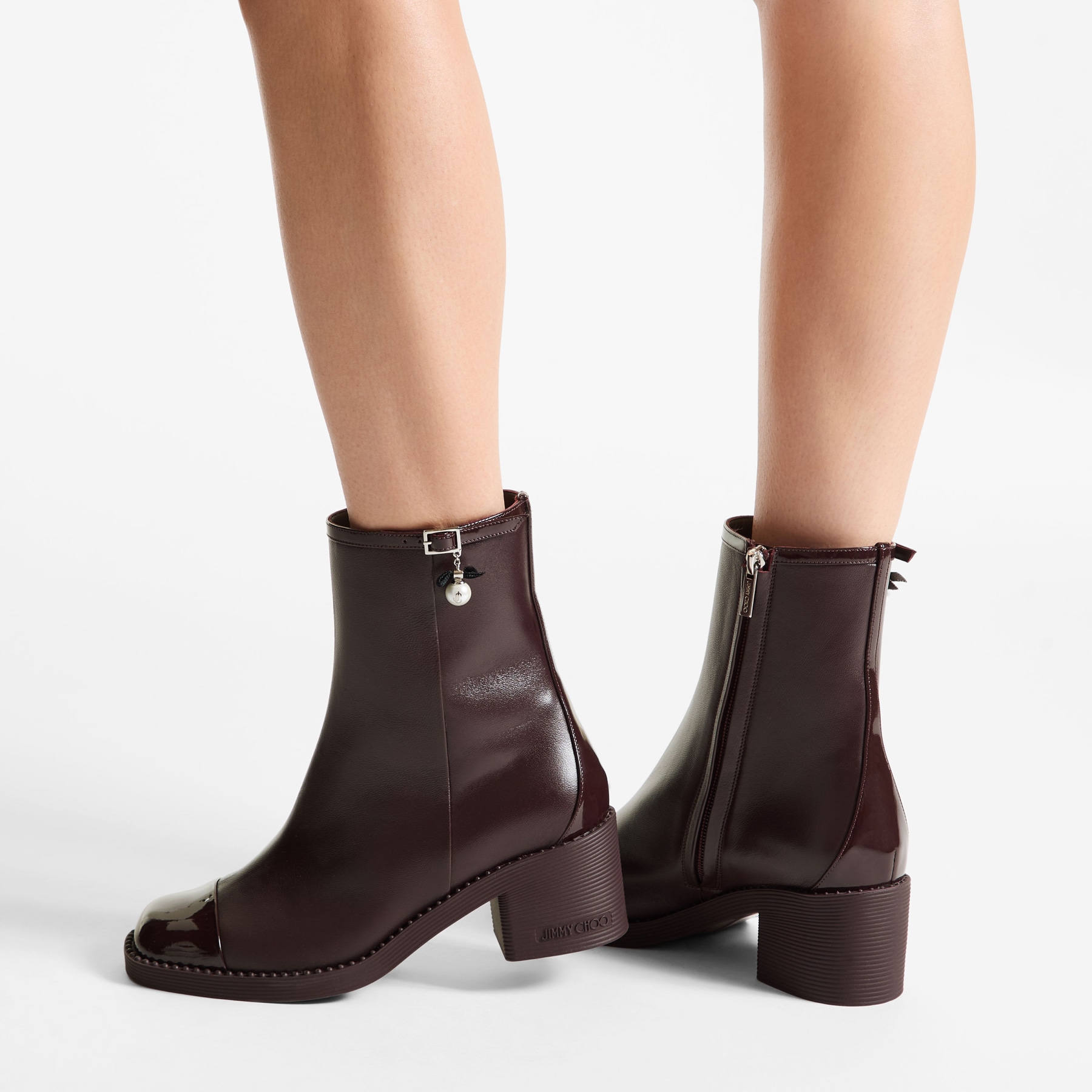 Adry Ankle Boot 60 | Deep Merlot Patent Nappa Leather Ankle Boots with ...