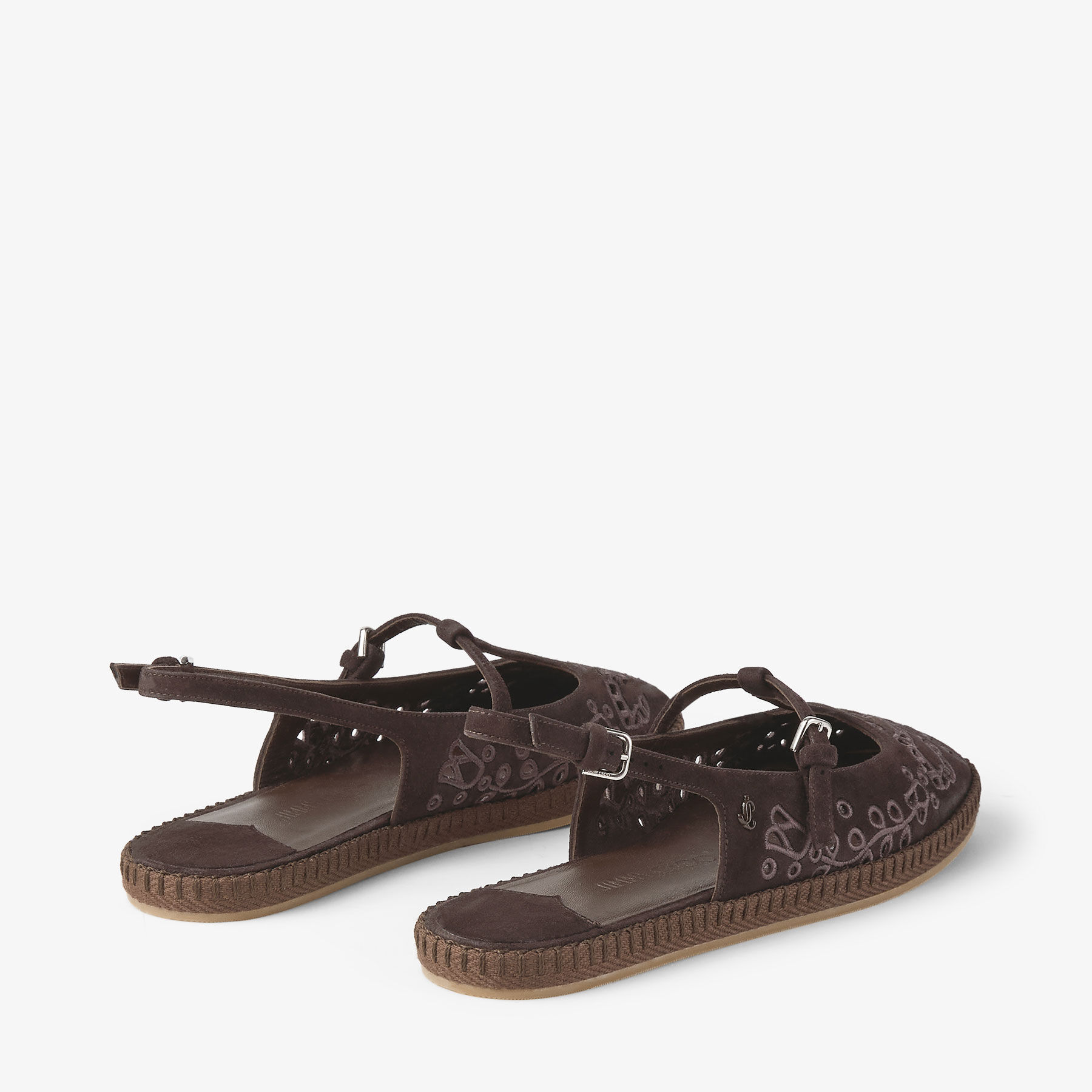 Amiee Flat |Chocolate Suede Espadrilles with Sangallo Embroidery ...