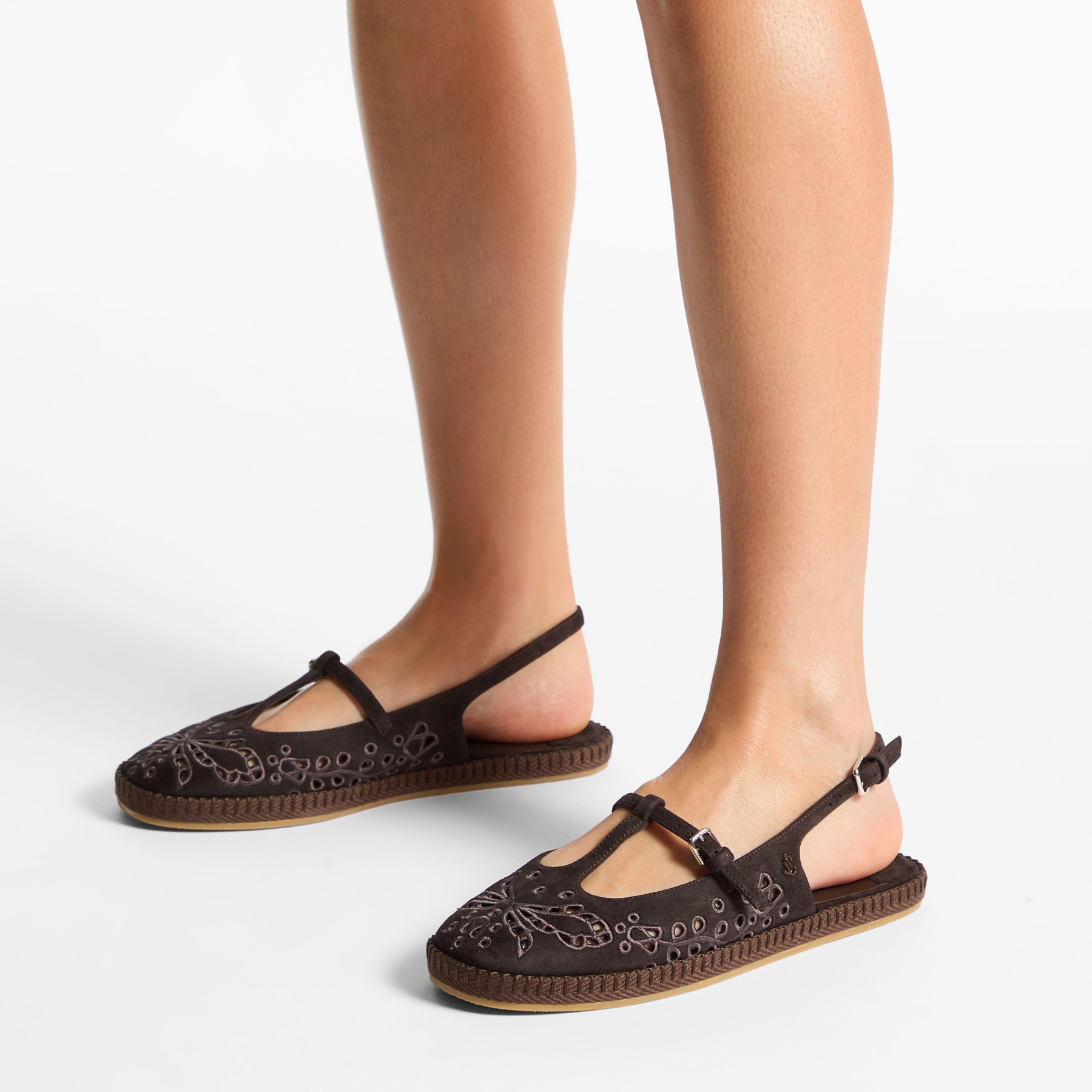 Amiee Flat |Chocolate Suede Espadrilles with Sangallo Embroidery ...