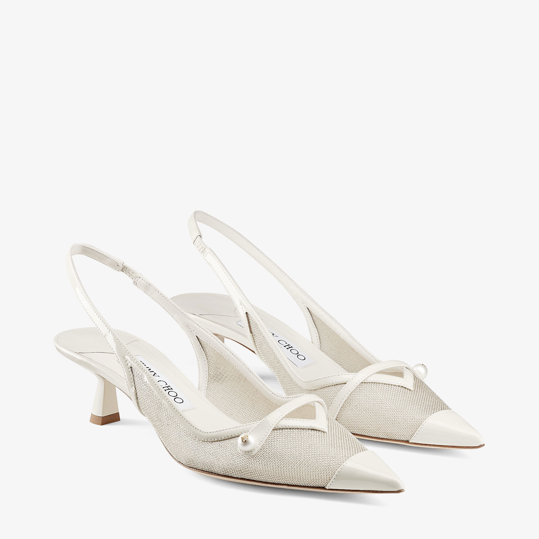 Amita 45 | Latte and Champagne Patent and Metallic Mesh Sling Back ...