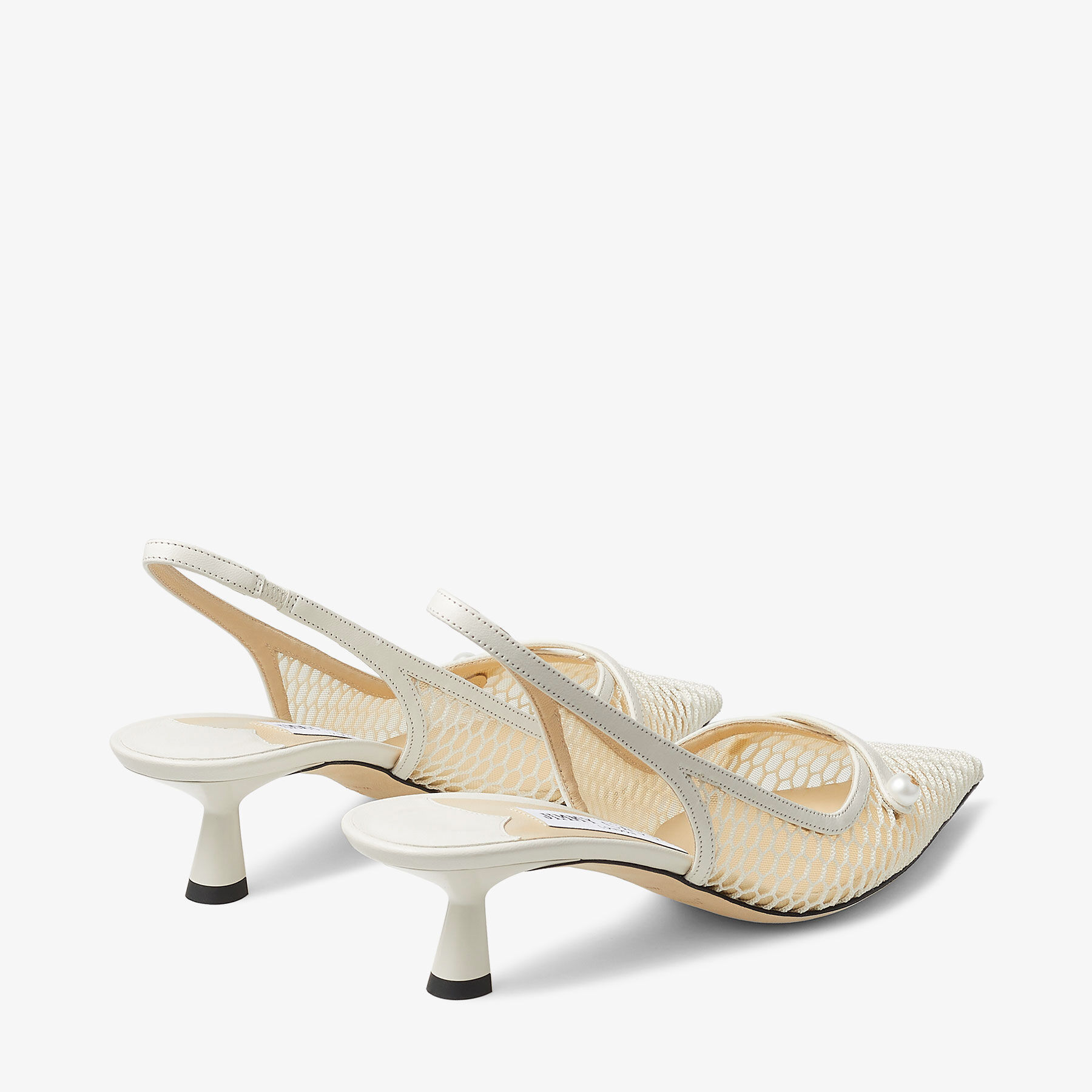 White Fishnet Mesh and Latte Nappa Slingback Pumps | AMITA 45 | Summer ...