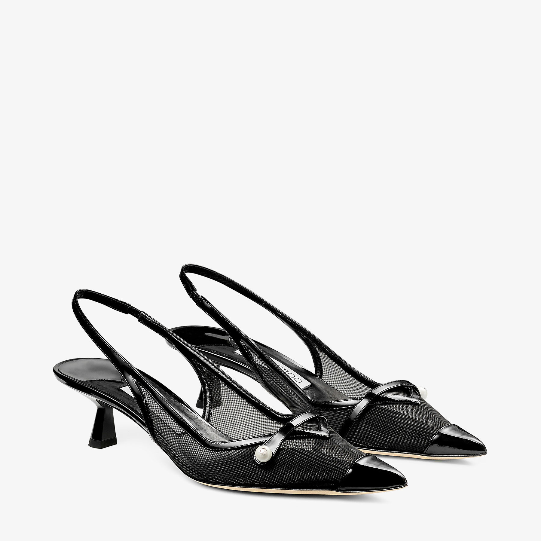 Amita 45 | Black Patent Leather and Mesh Slingbacks | JIMMY CHOO