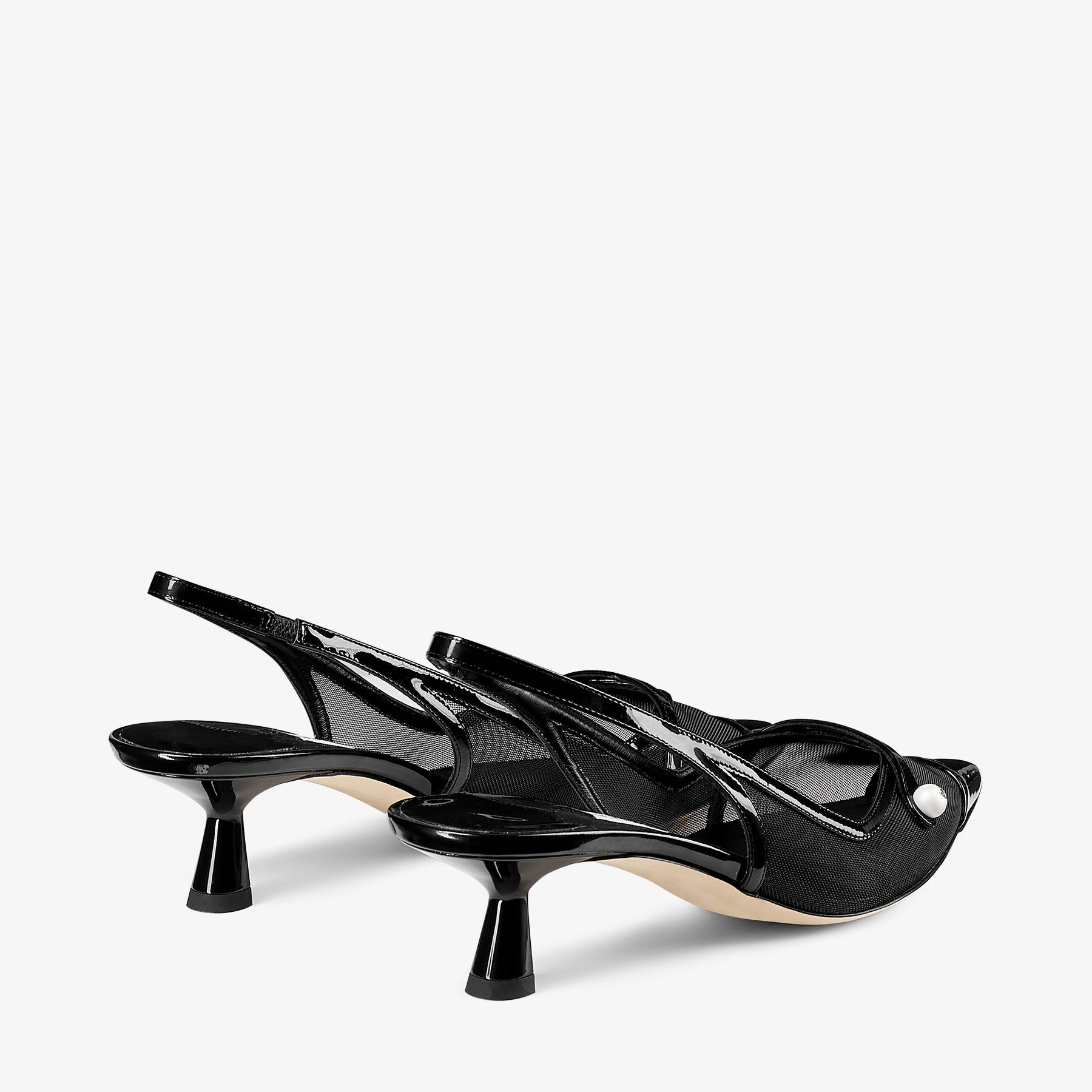 Amita 45 | Black Patent Leather and Mesh Slingbacks | JIMMY CHOO