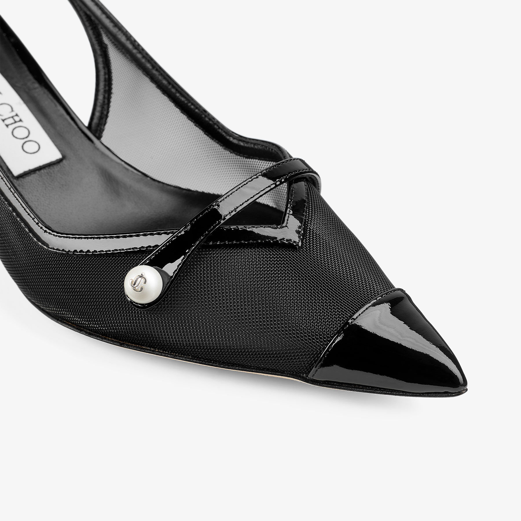 Amita 45 | Black Patent Leather and Mesh Slingbacks | JIMMY CHOO