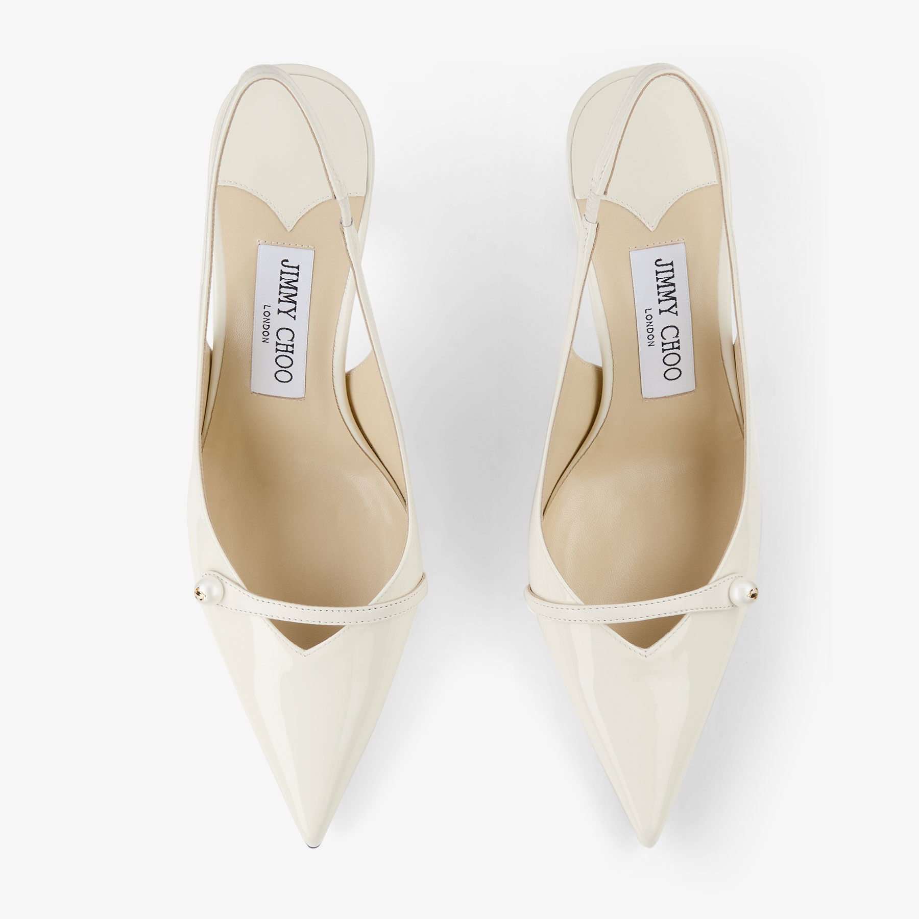 Amita 85 | Latte Patent Leather Slingbacks | JIMMY CHOO