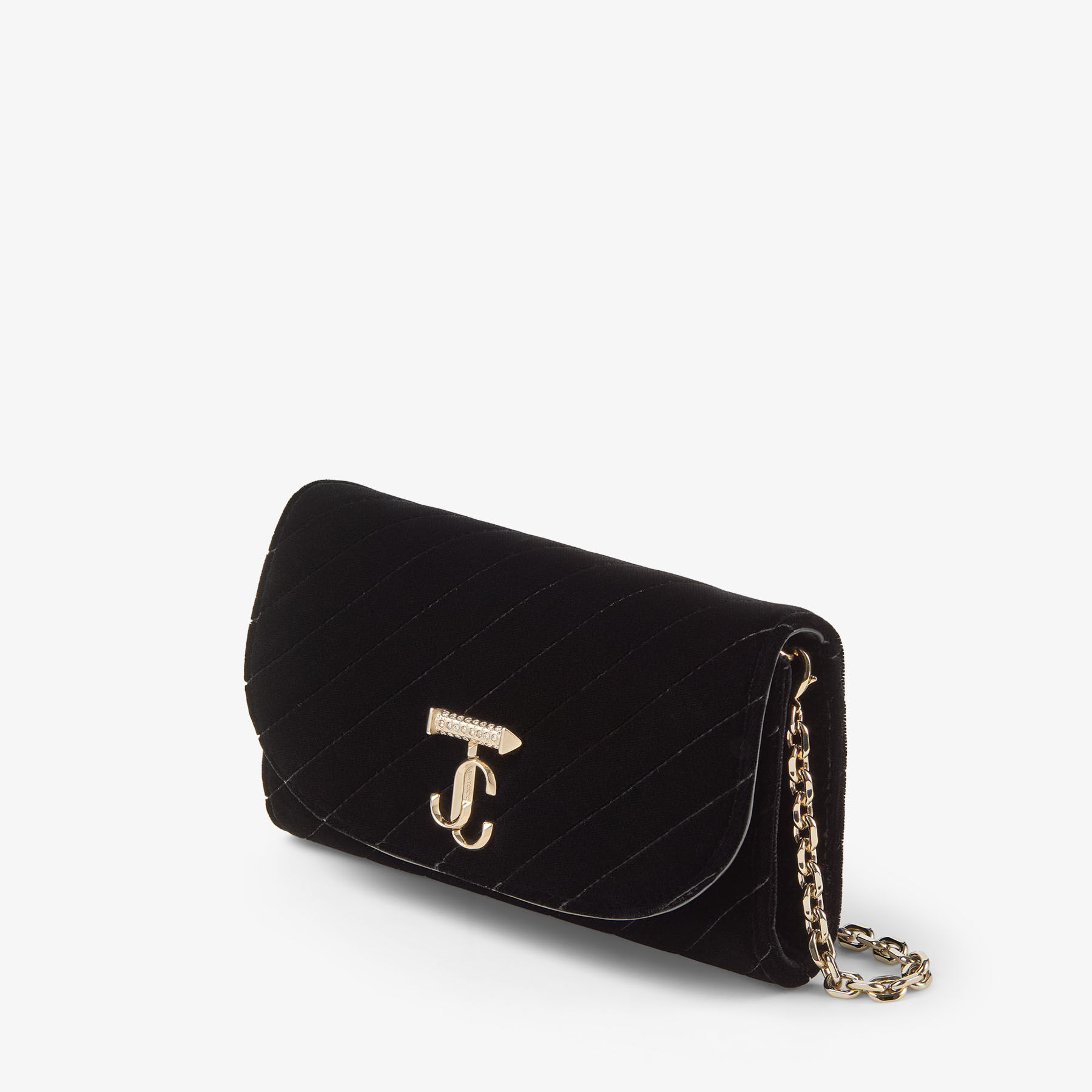 Curve Wallet With Chain | Black Quilted Velvet Mini Bag with Crystal JC ...