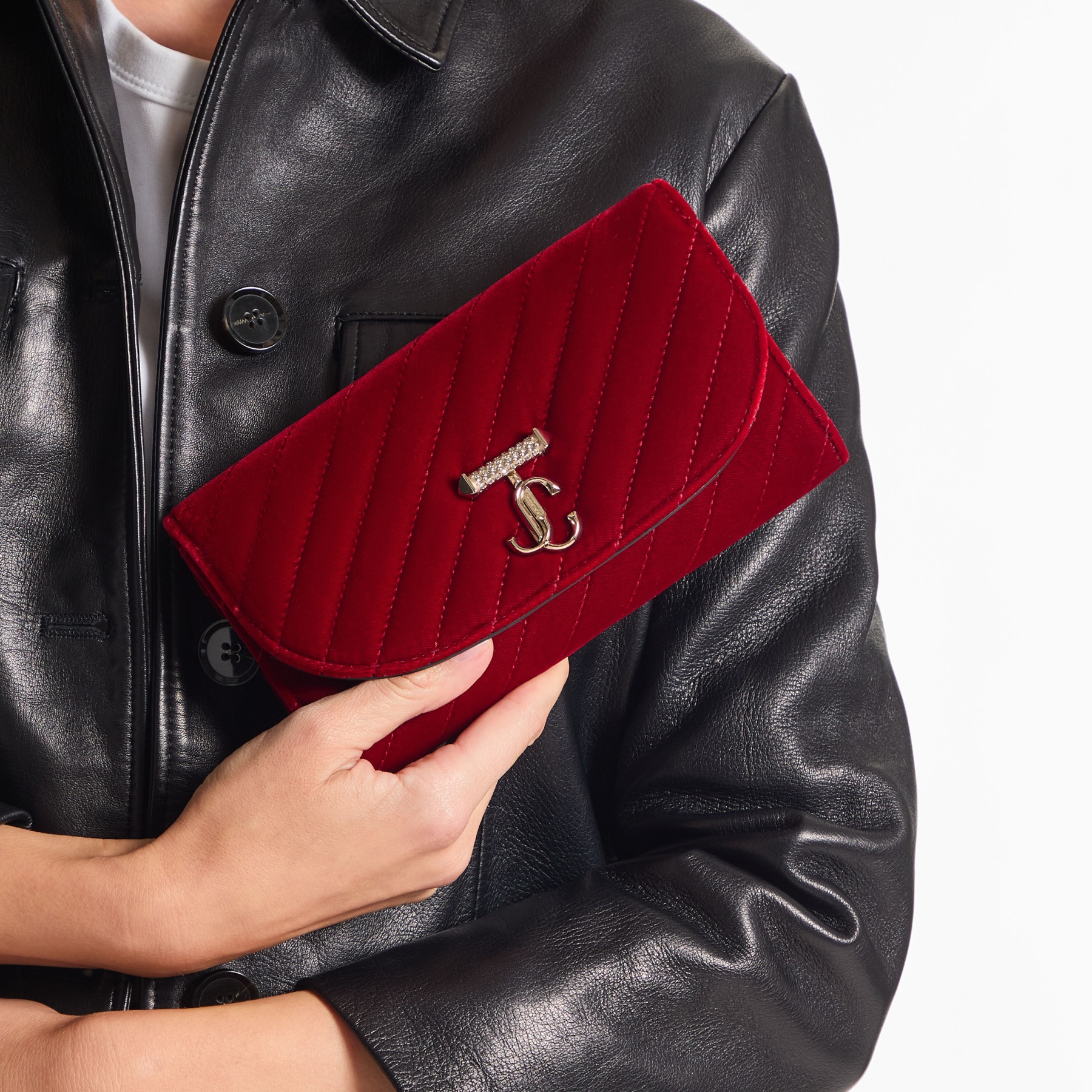 Curve Wallet With Chain | Ruby Red Quilted Velvet Clutch Bag with ...