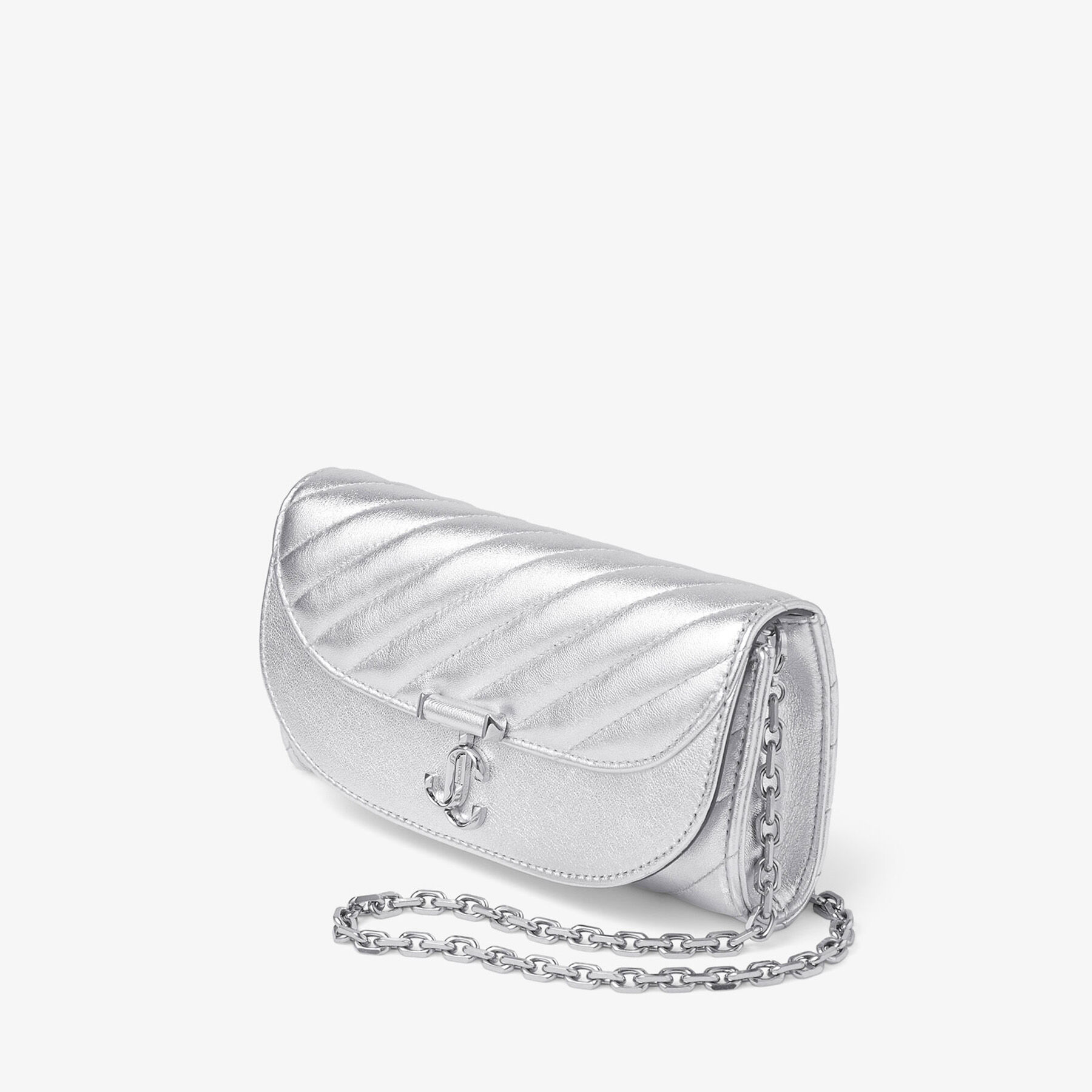 Curve Wallet With Chain | Silver Quilted Metallic Nappa Leather Wallet ...