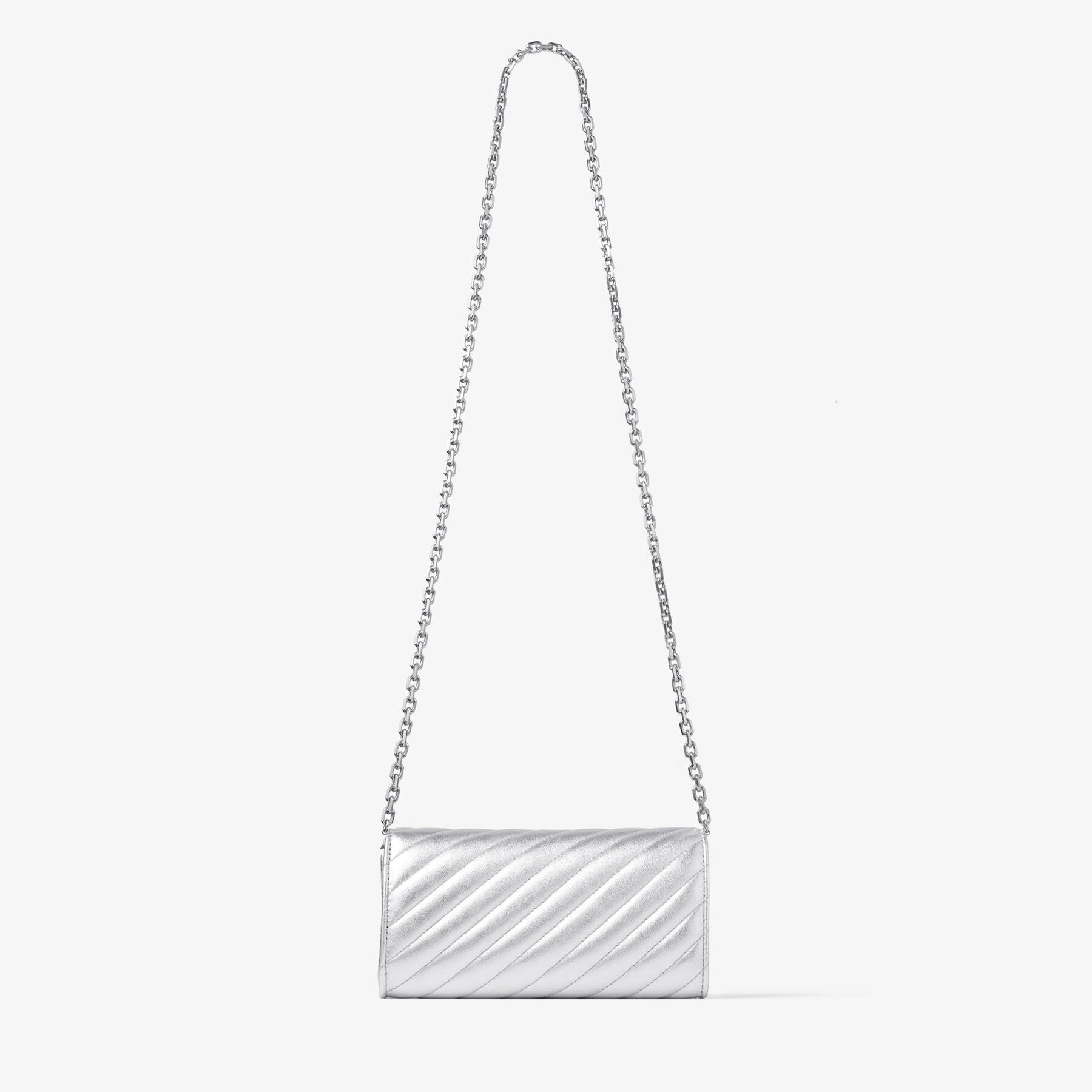 Curve Wallet With Chain | Silver Quilted Metallic Nappa Leather Wallet ...
