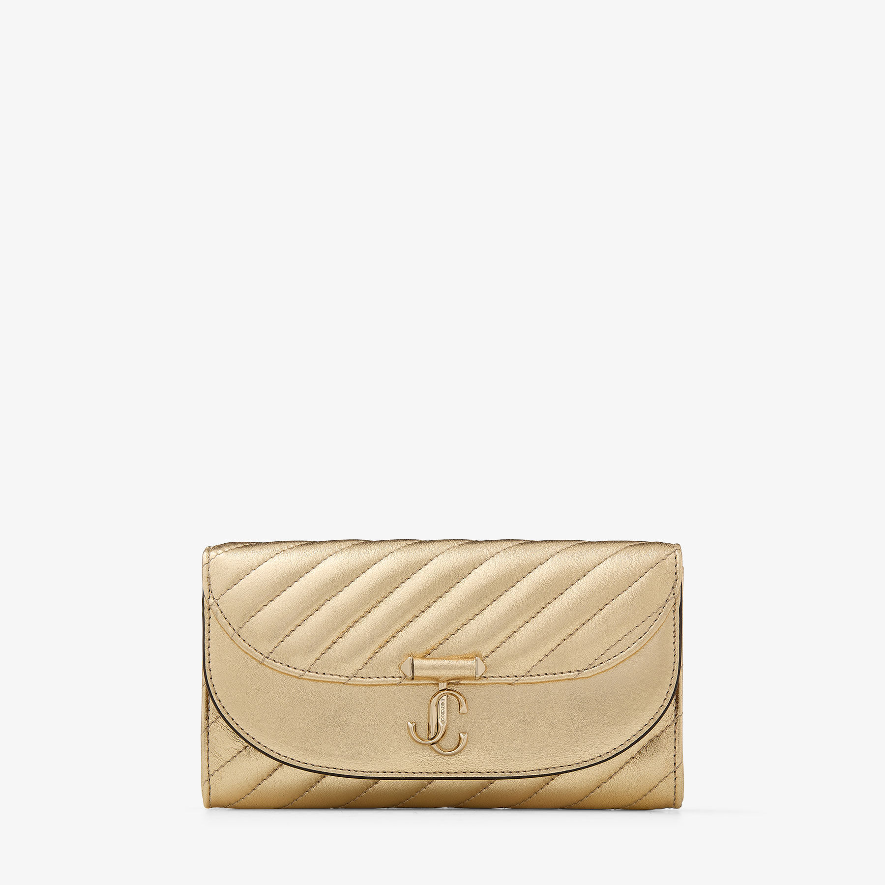 Avn Curve Wallet Chain |Shiny Gold Quilted Metallic Leather Clutch ...