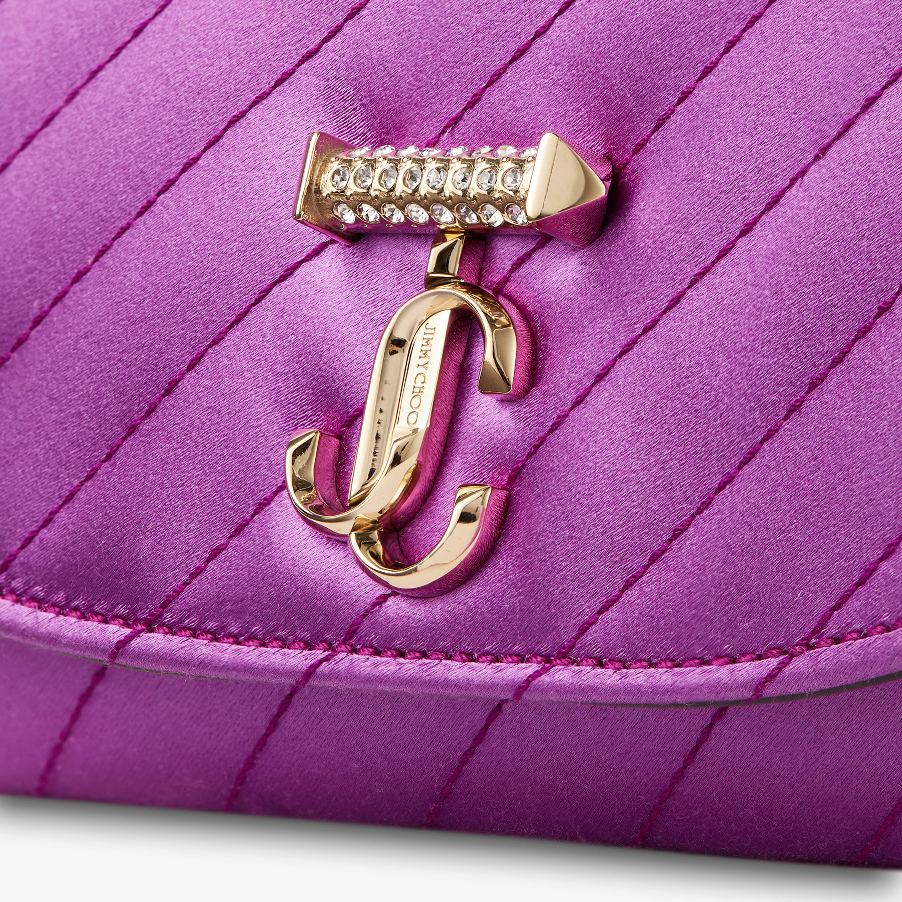 Curve Wallet With Chain | Violet Orchid Quilted Satin Wallet Chain with ...