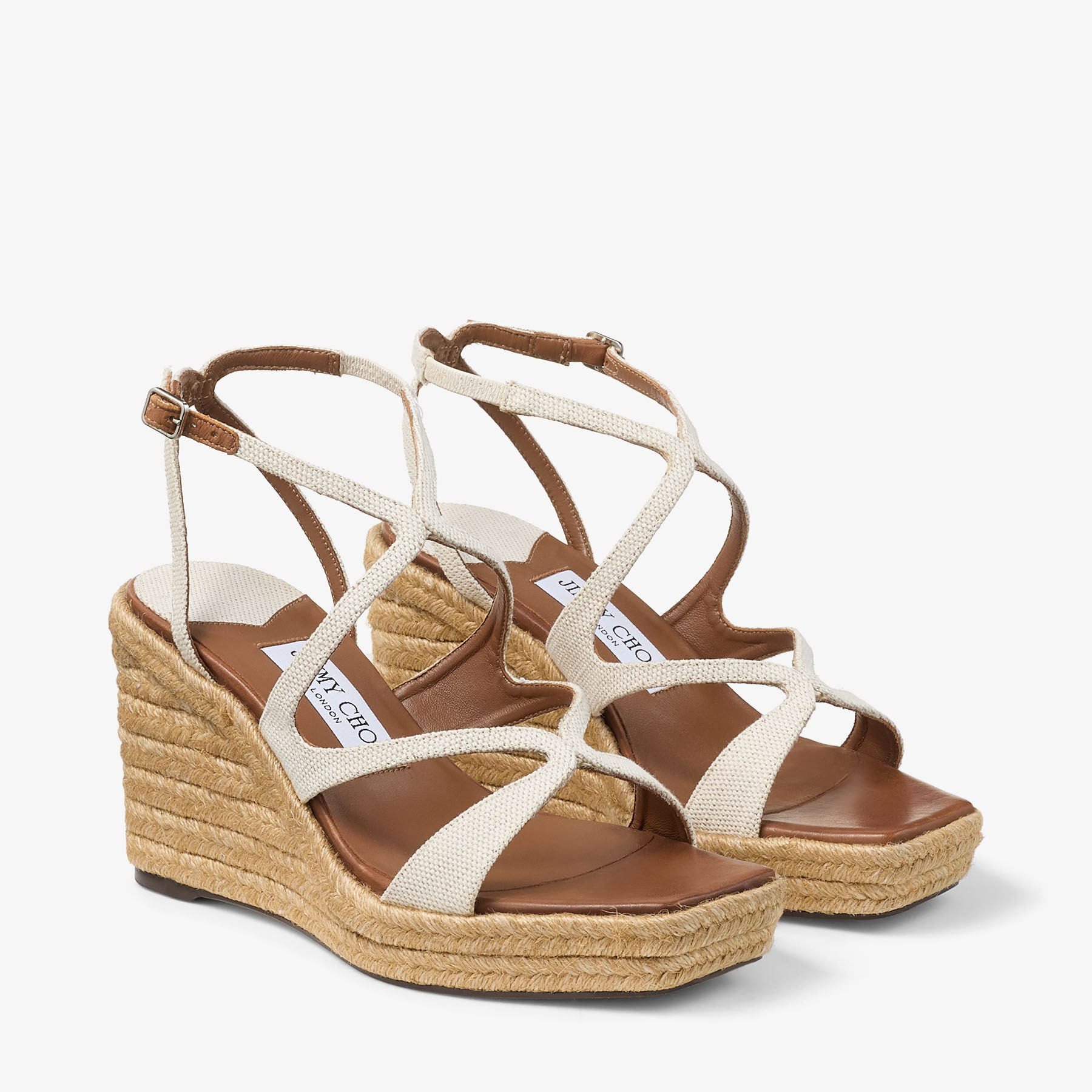 Ayla 85 | Tan Soft Vacchetta and Recycled Canvas Wedge | JIMMY CHOO US