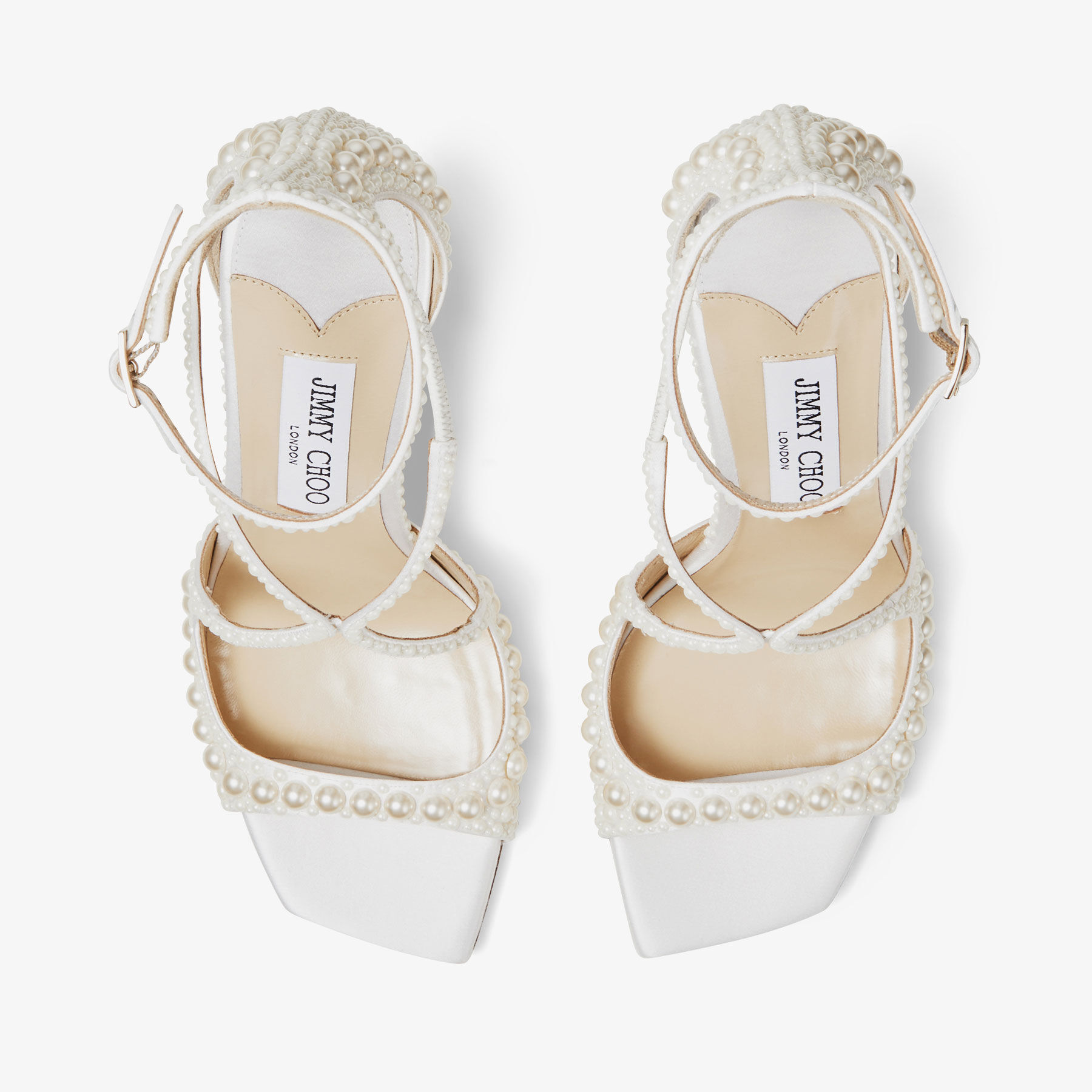 Azia 95 | White Satin Sandals with All-Over Pearls | JIMMY CHOO