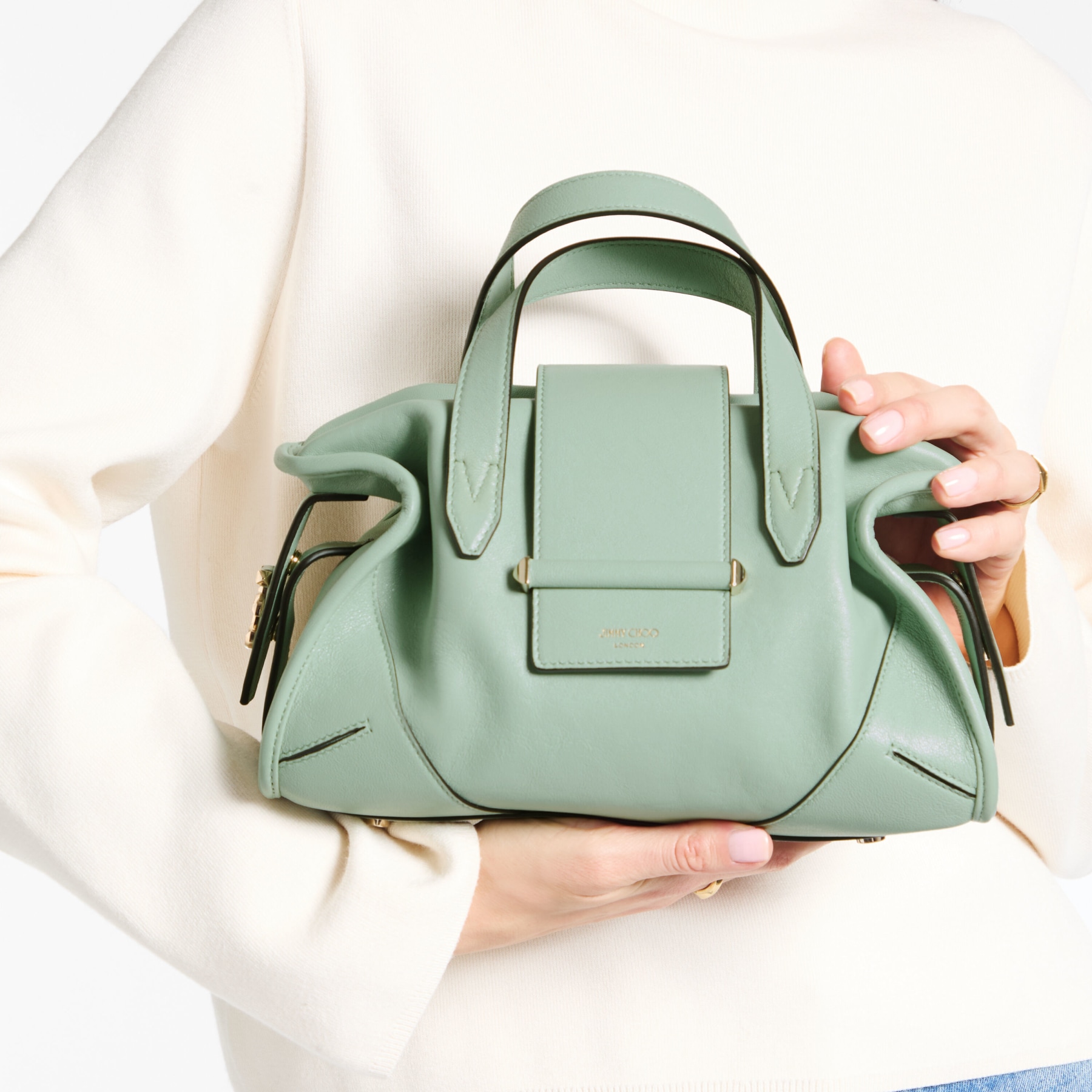 Bar Holdall Small | Verde Biker Leather Holdall Bag | JIMMY CHOO