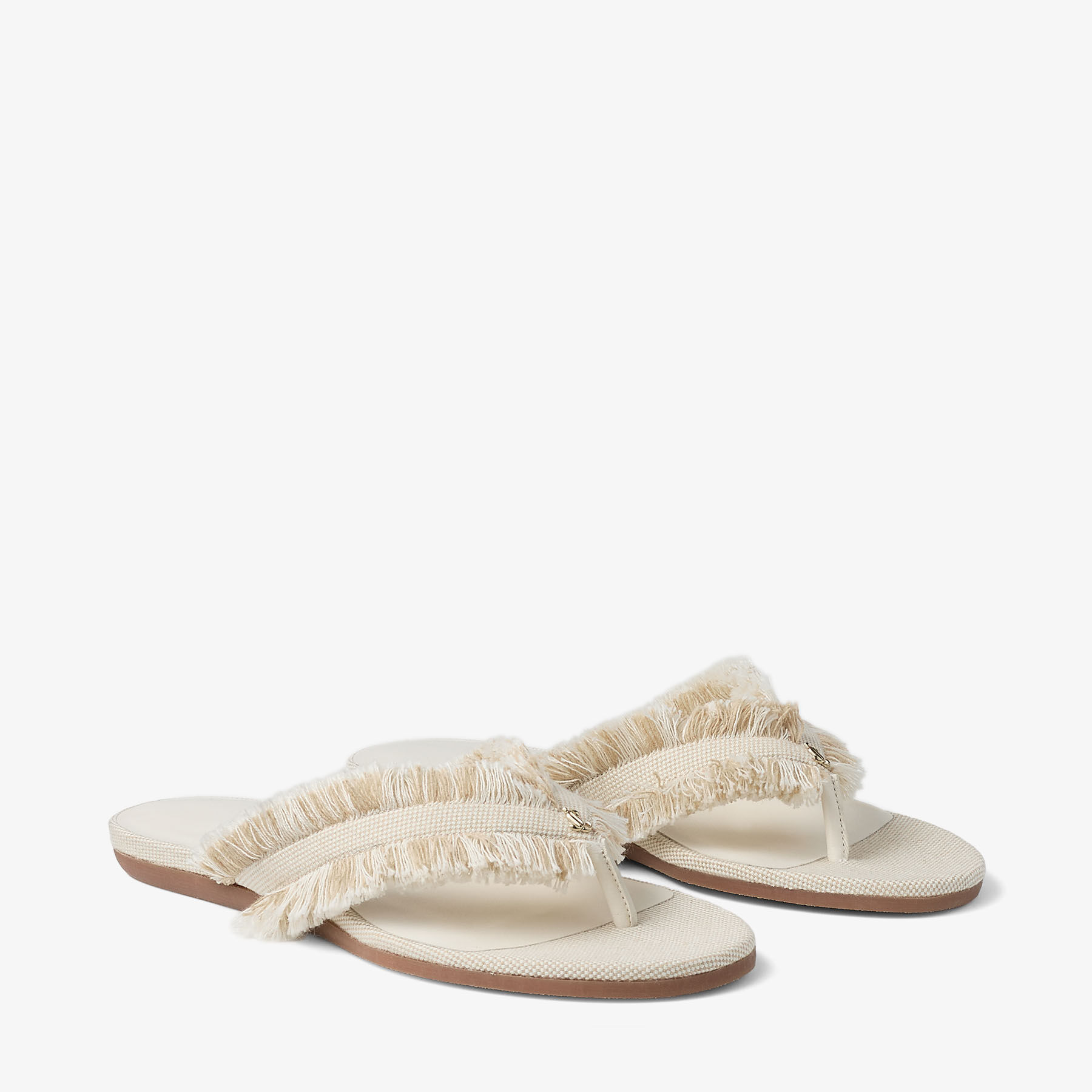 Bay Flat | Almond Mix Frayed Flex Canvas Flat Sandals | JIMMY CHOO