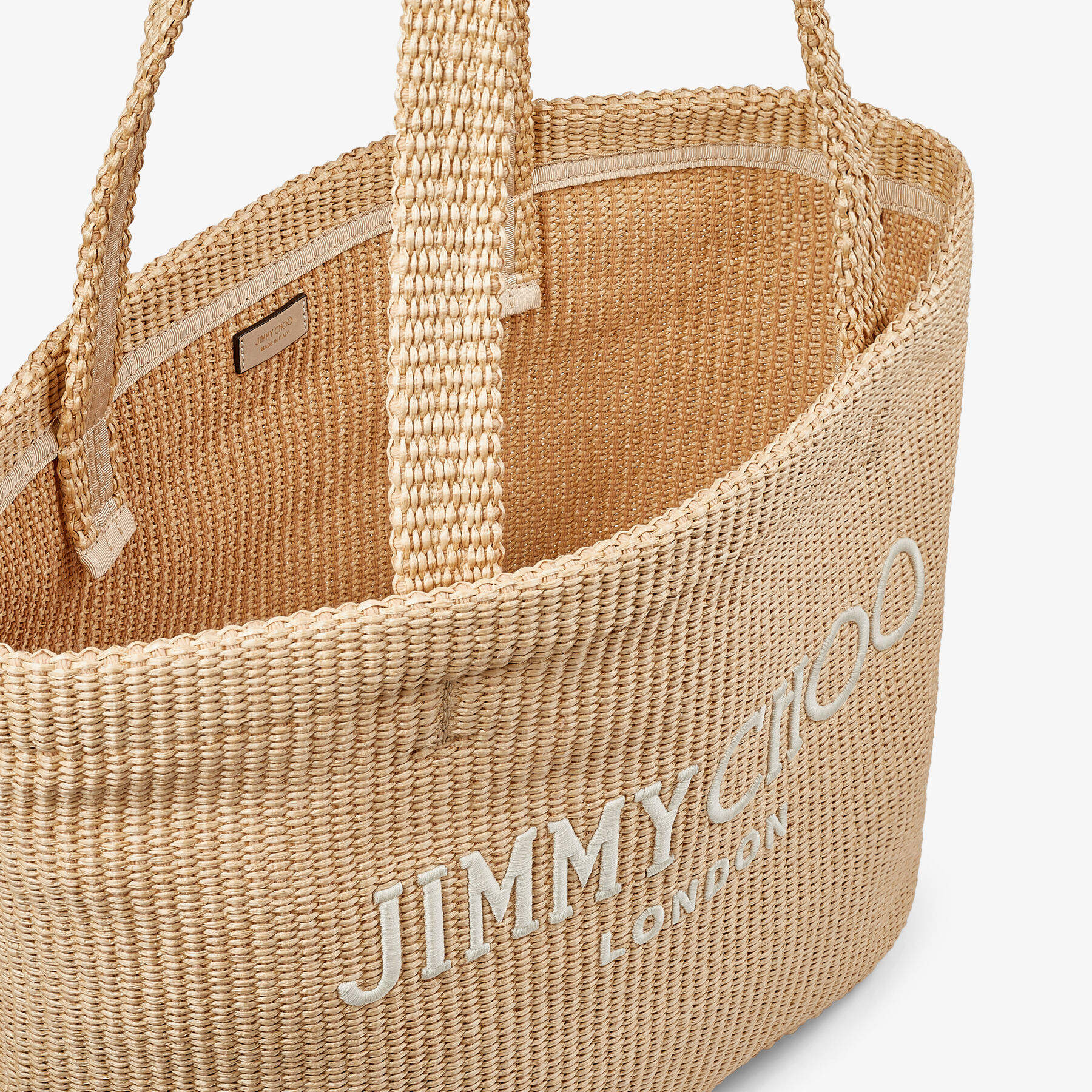 Beach Tote E/W | Natural Raffia Embroidered Tote Bag | JIMMY CHOO